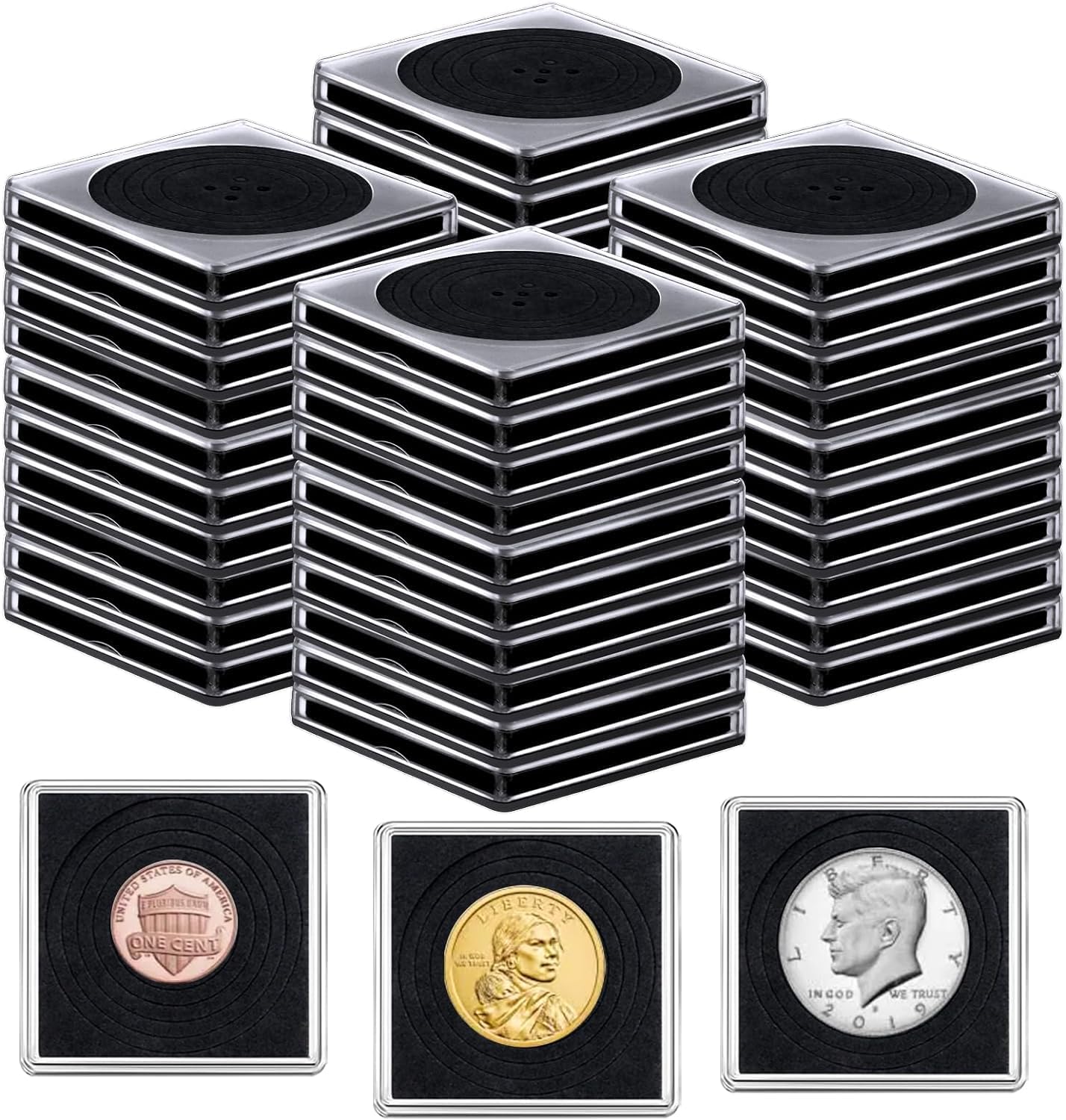 Auch 50Pcs Adjustable Acrylic Coin Collection Cases with Sponges, Coin ...