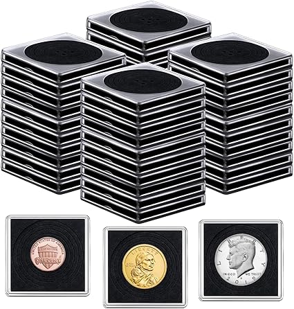 Auch 50Pcs Adjustable Acrylic Coin Collection Cases with Sponges, Coin ...