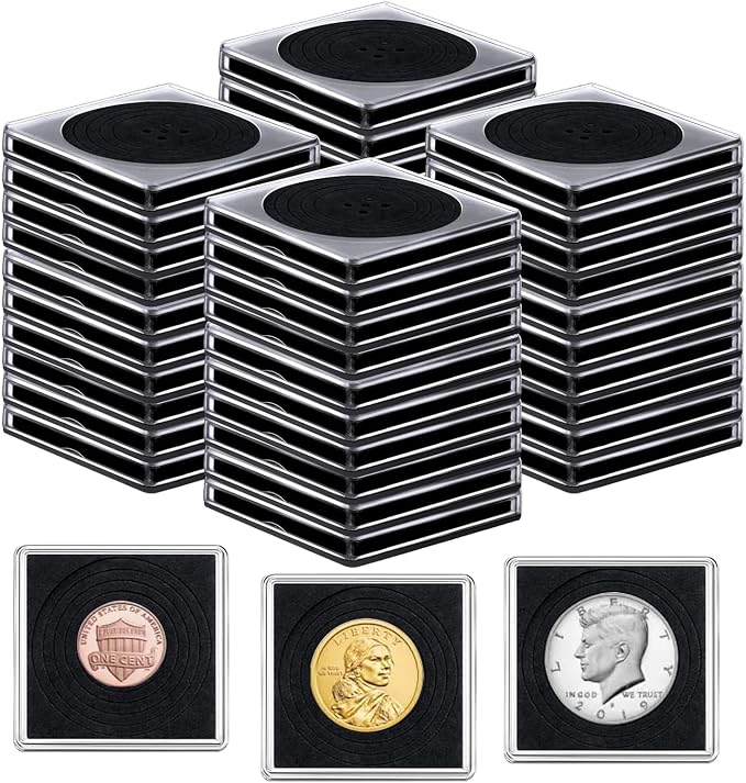 Auch 50Pcs Adjustable Acrylic Coin Collection Cases with Sponges, Coin ...