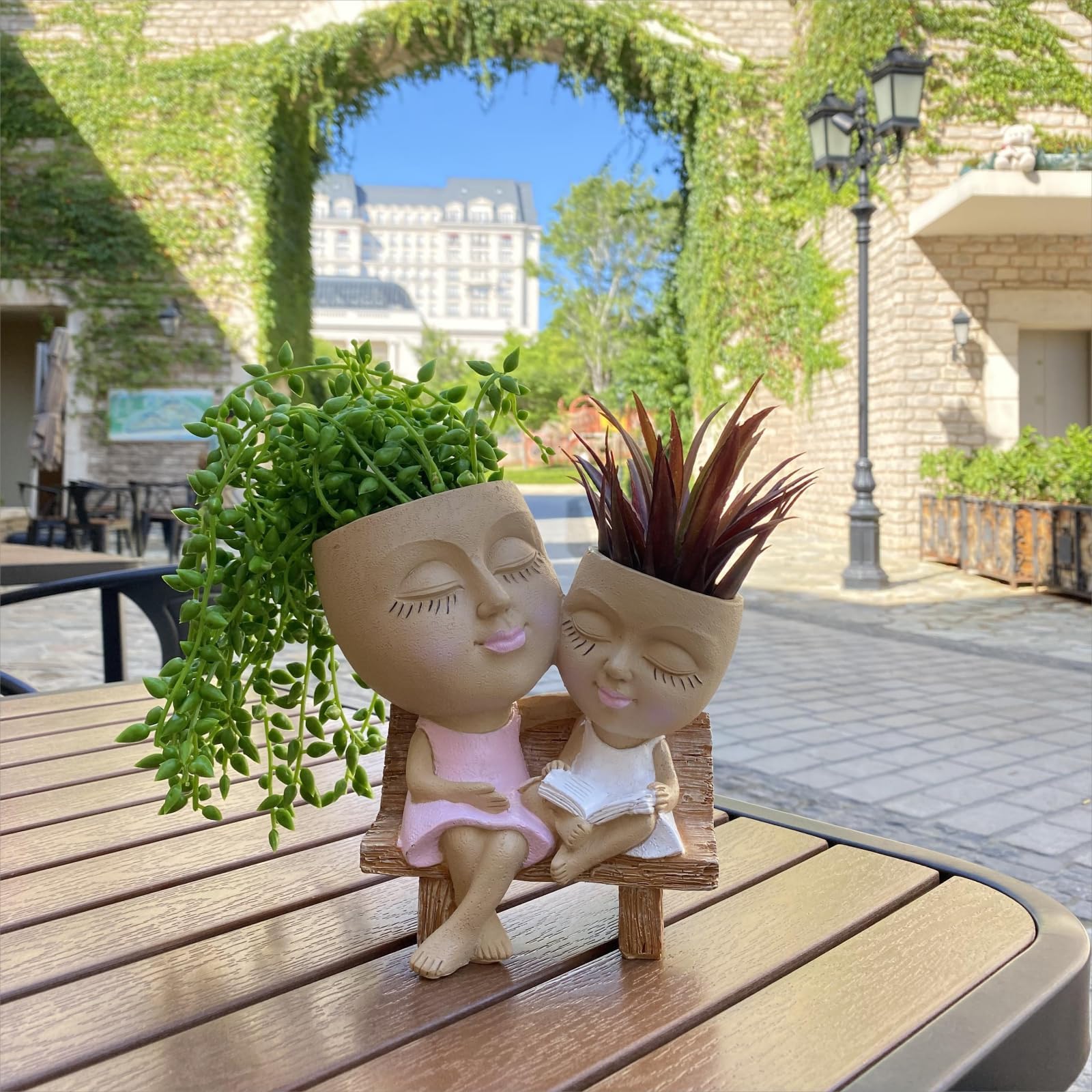 Amazon.com : Head Planter Mother and Child Cute Face Planter Pots Head ...