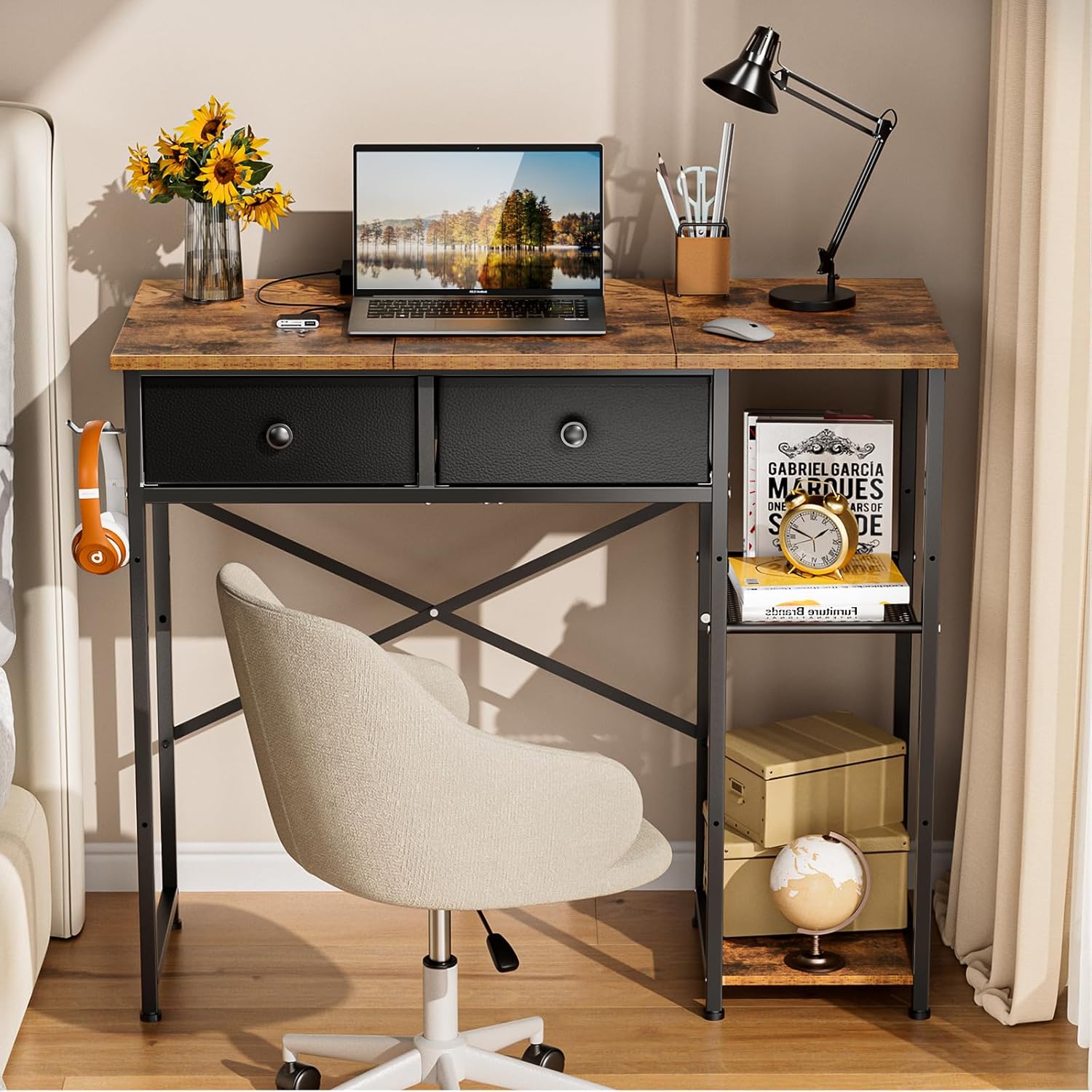 Amazon.com: DAOUTIME Small Computer Desk, 36 Inch Writing Desk with ...