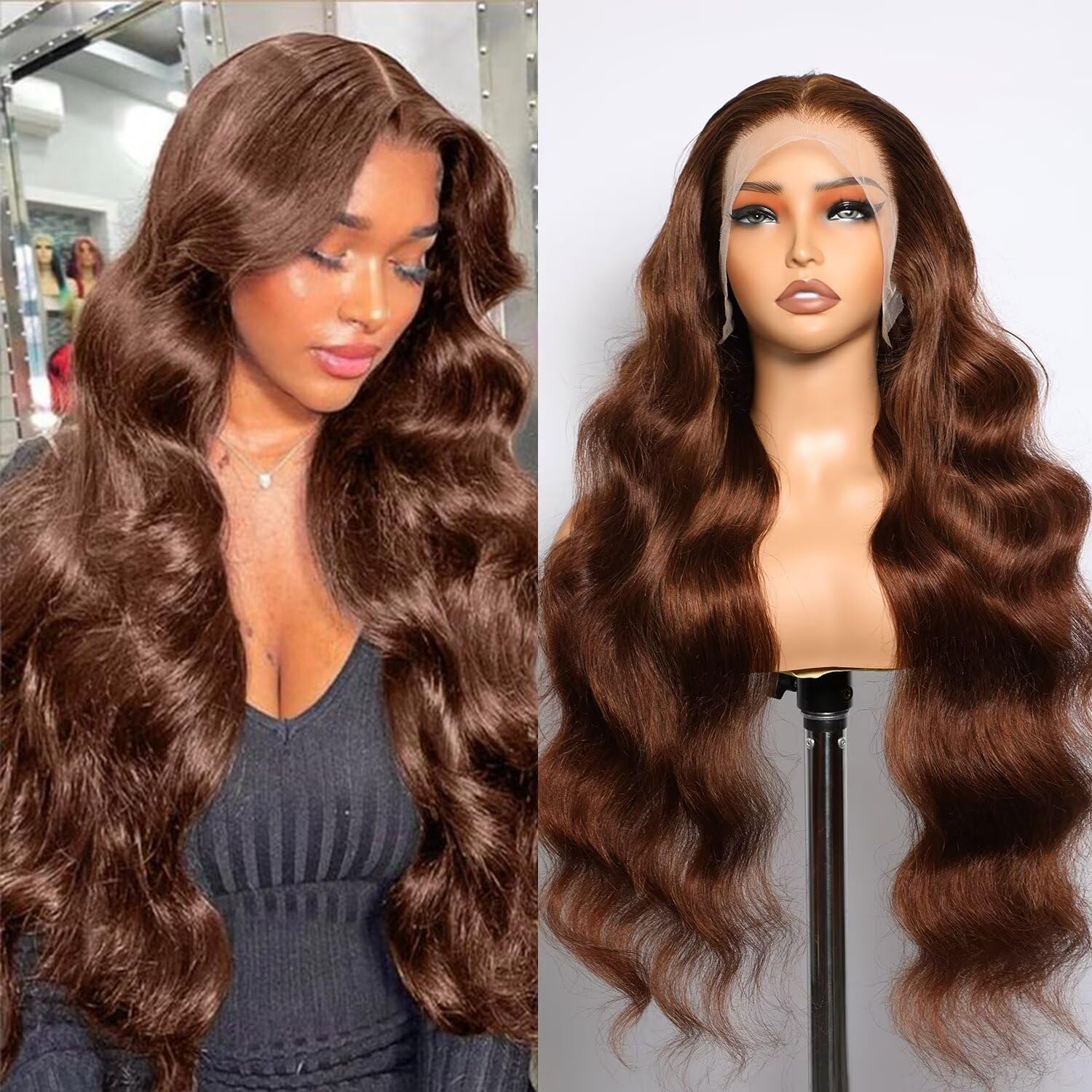 Amazon.com: Gotet Chocolate Brown Lace Front Wig Human Hair 13x6 Lace ...