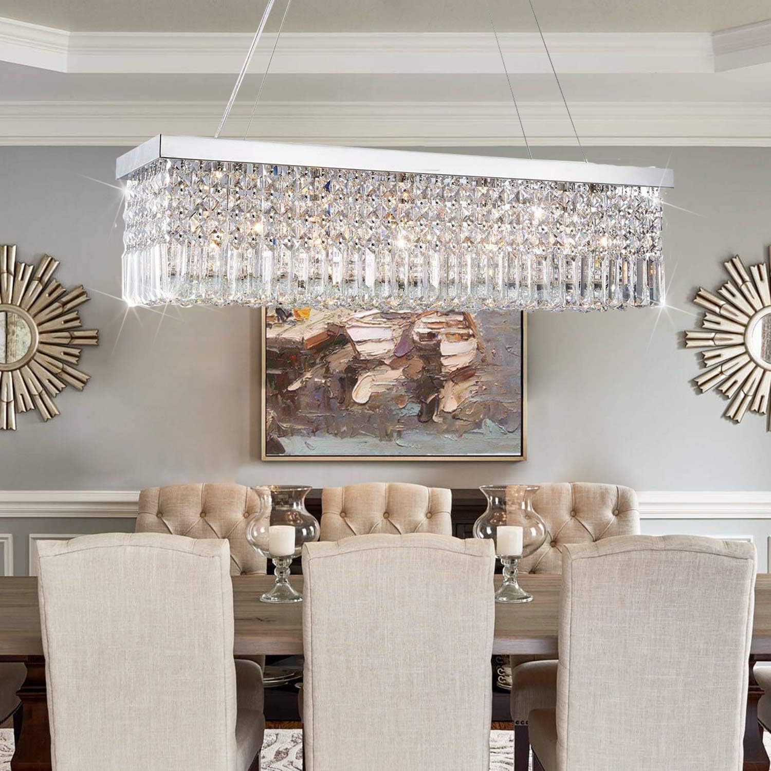 Rectangle Crystal Chandeliers Dining Room Modern Ceiling Light Fixtures ...