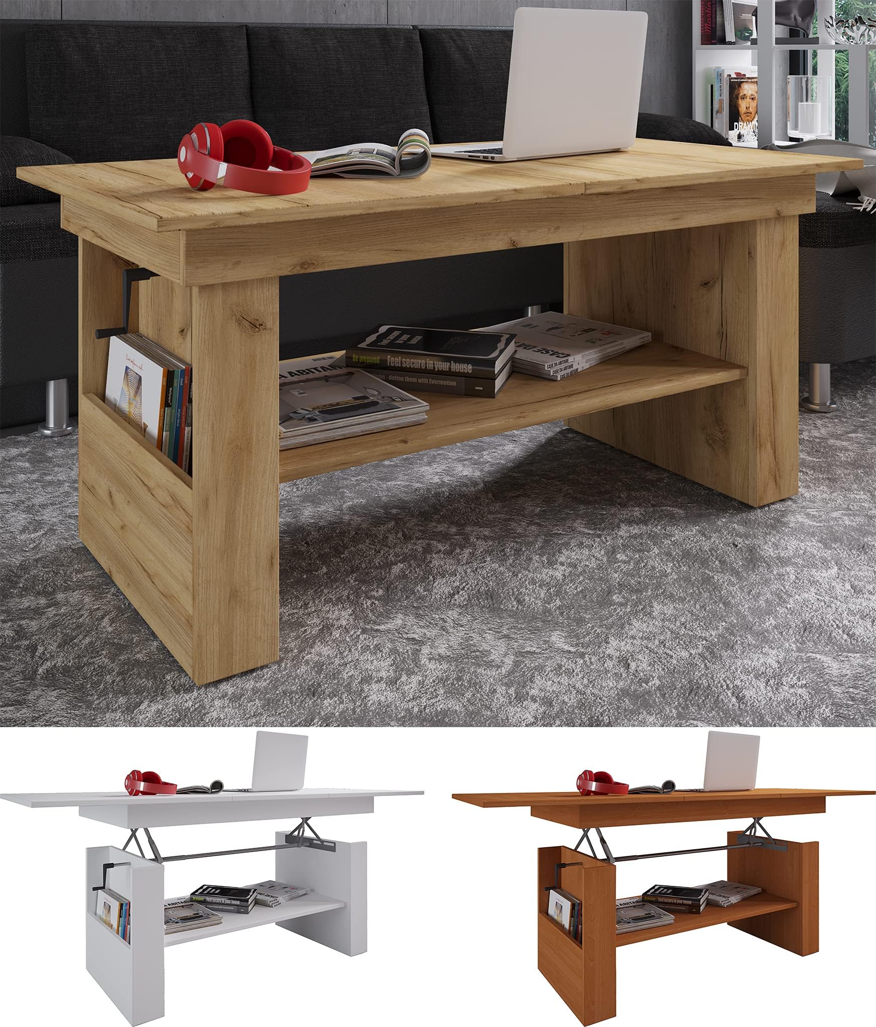 VCM Holz Couchtisch Sofatisch Wohnzimmertisch Kobila höhenverstellbar ...