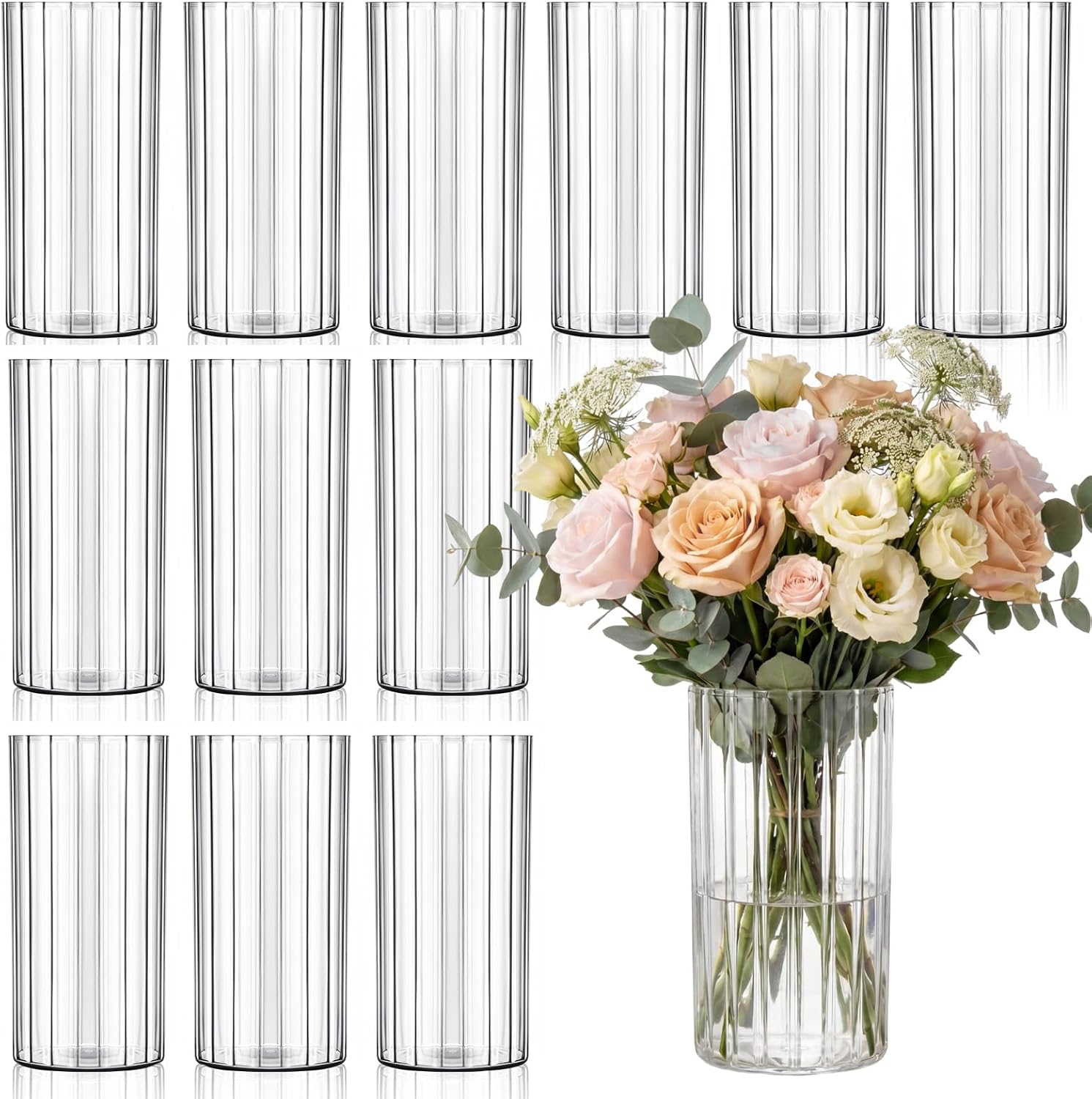 Amazon.com: Ninehaoou 12 Pack Cylinder Vases for Centerpieces, Clear ...