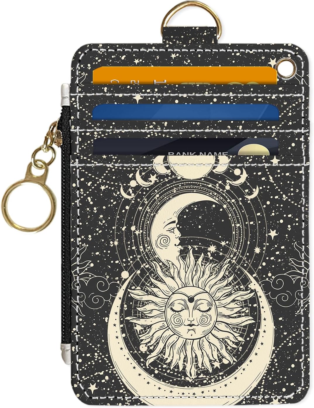 Amazon.com: DATOUCAT Slim Wallet Credit Card Holder, Moon and Sun Face ...