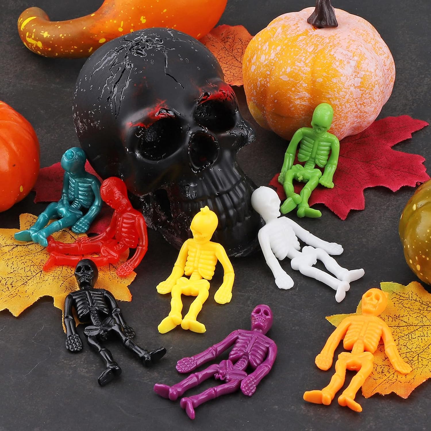 64 Pcs Halloween Stretchy Skeletons Assorted Colour Stretchy Skeleton ...