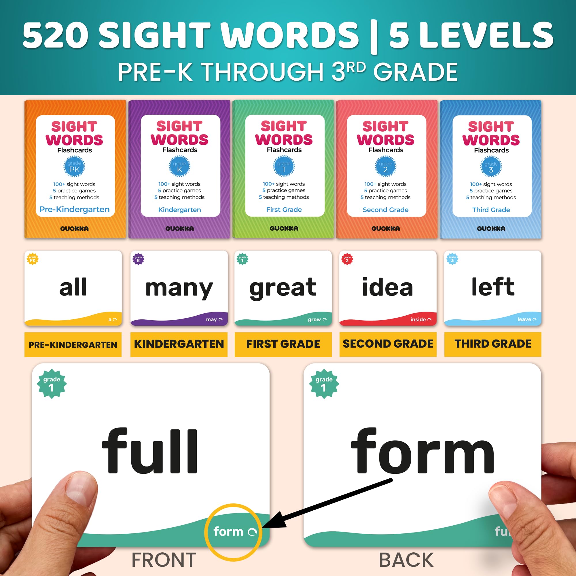 Snapklik.com : 520 Sight Words Flash Cards For Kids Adults Based On ...