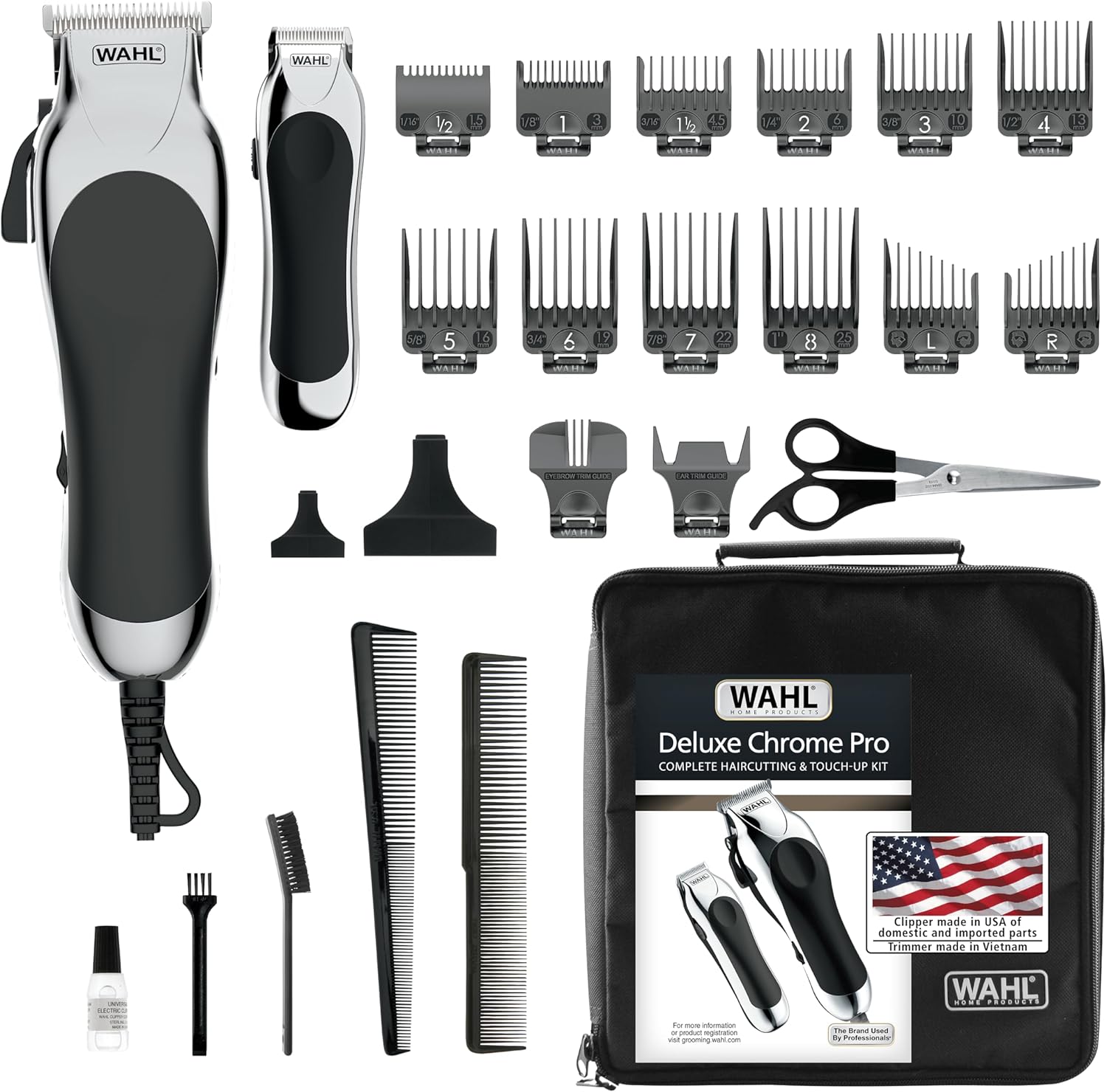 Wahl Clipper Deluxe Chrome Pro, Complete Hair and Trimming Kit ...
