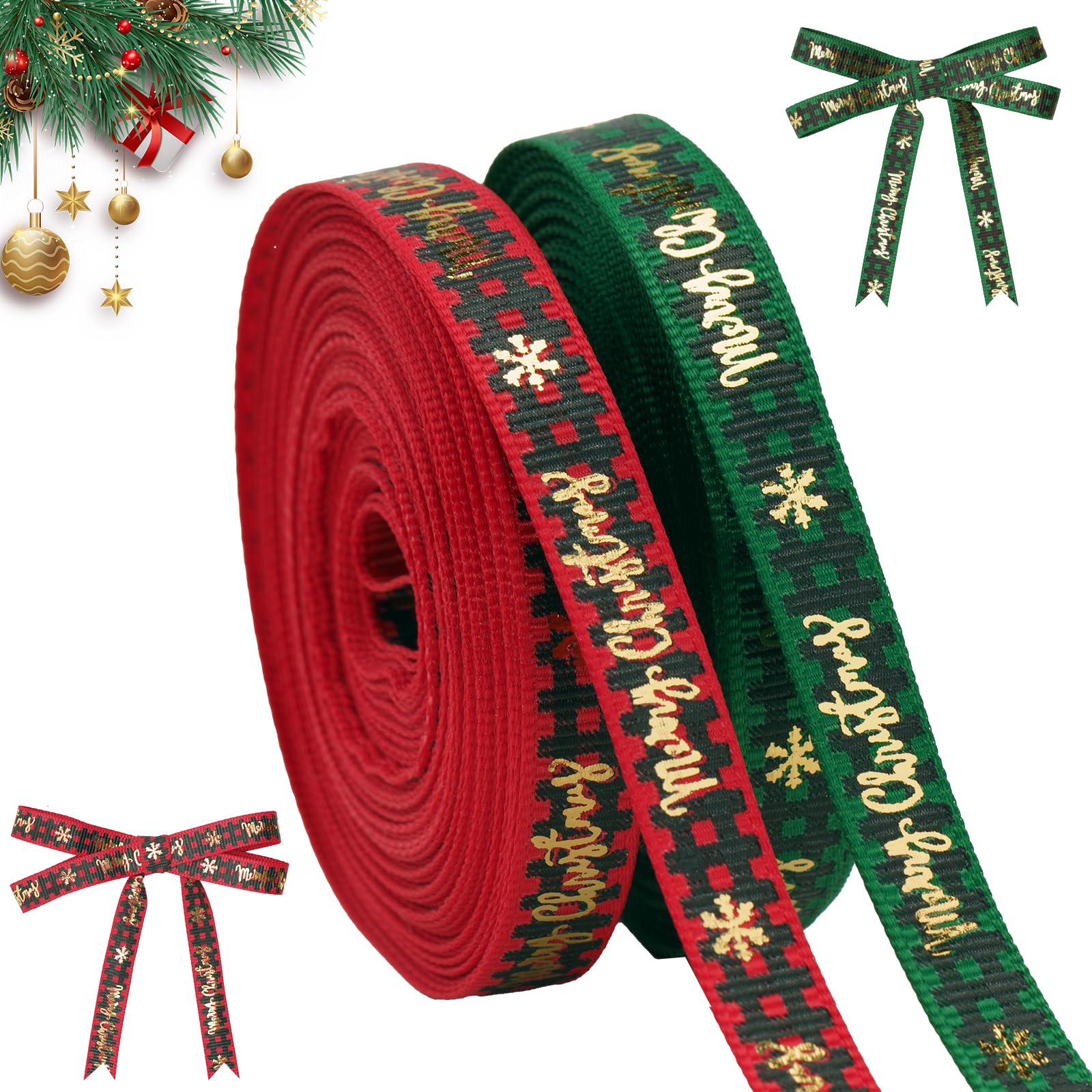 Amazon.com: Anwyll Christmas Ribbon 3/8 Inch,20 Yard Christmas Tree ...