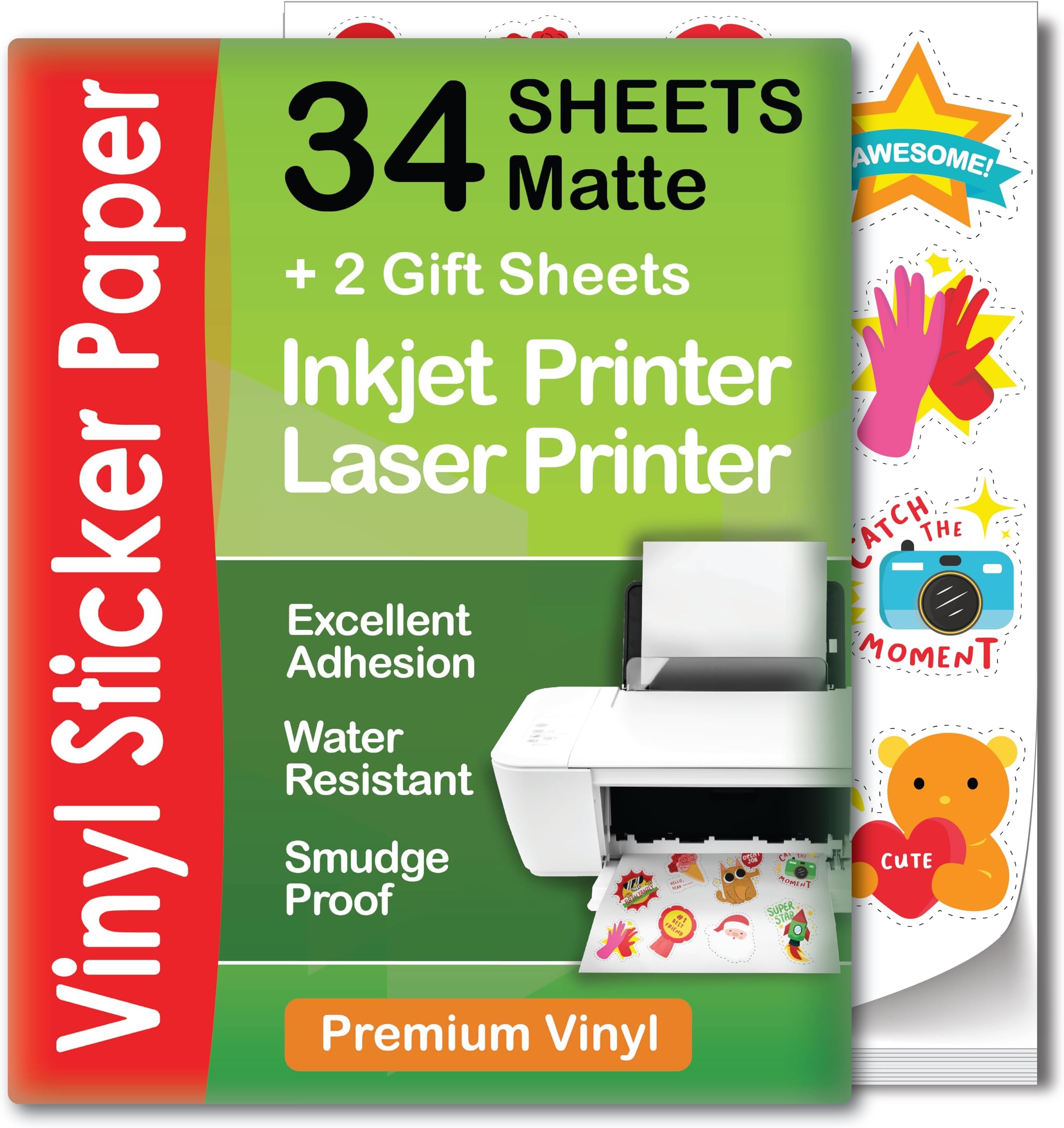Premium Printable Vinyl Sticker Paper - 34 Sheets - A4 - Matte ...