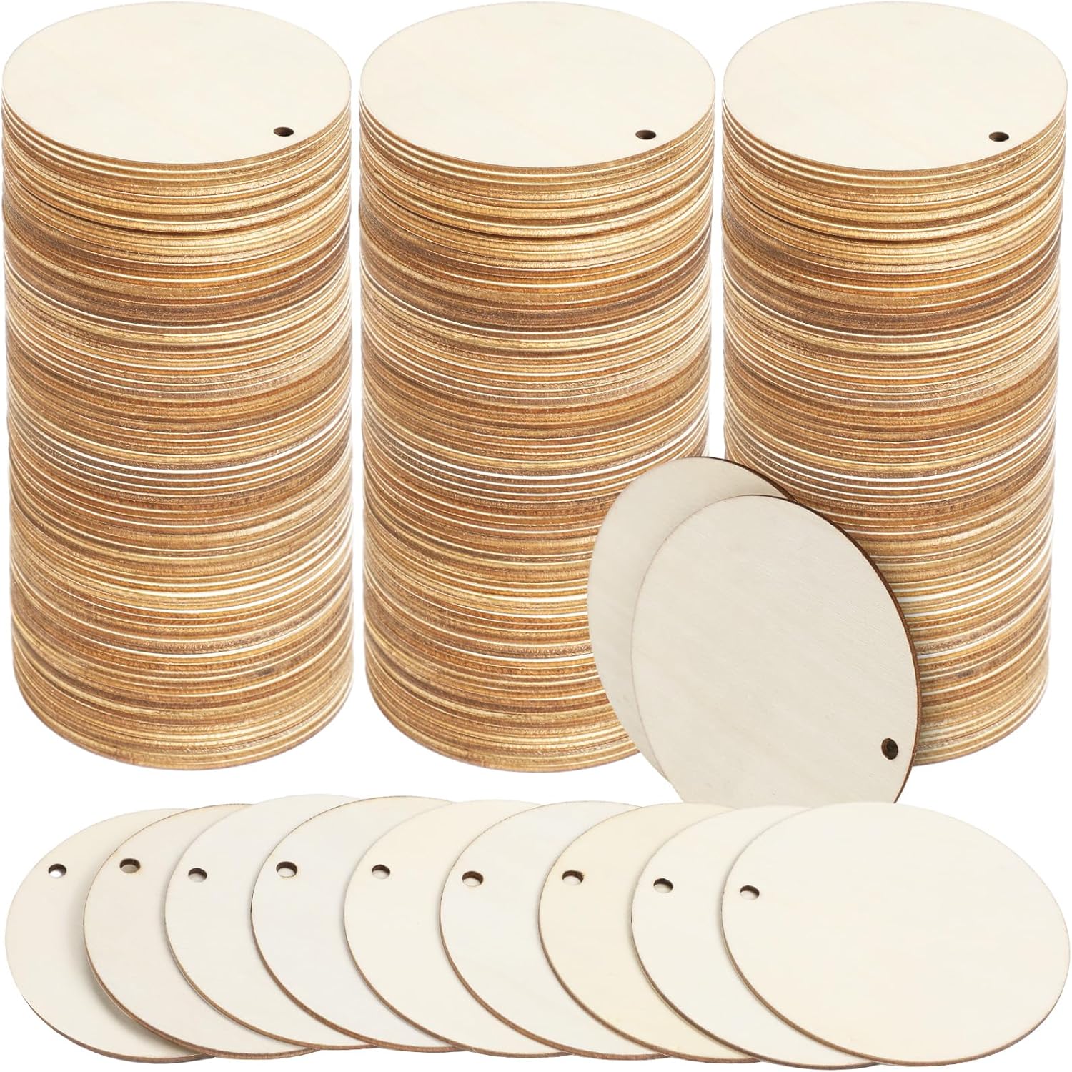 Amazon.com: Menkxi 300 Pieces Unfinished Wooden Circles with Holes 3 ...