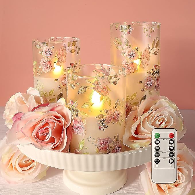 Amazon.com: CHERIMENT Pink Rose Decor Flameless Candles , Love Theme ...