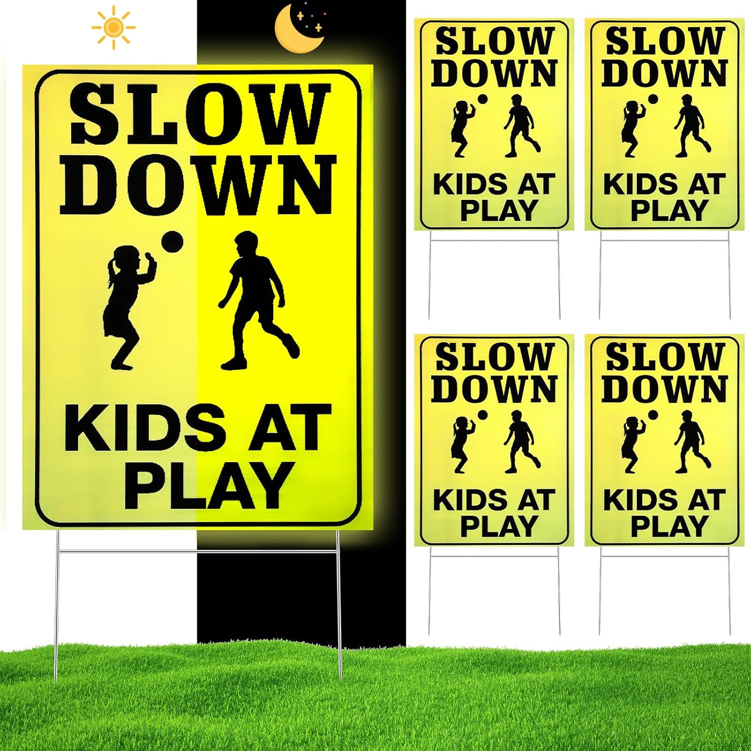 Amazon.com: Xuhal 4 Pcs Slow Down Kids at Play Sign with Metal Stake 12 ...