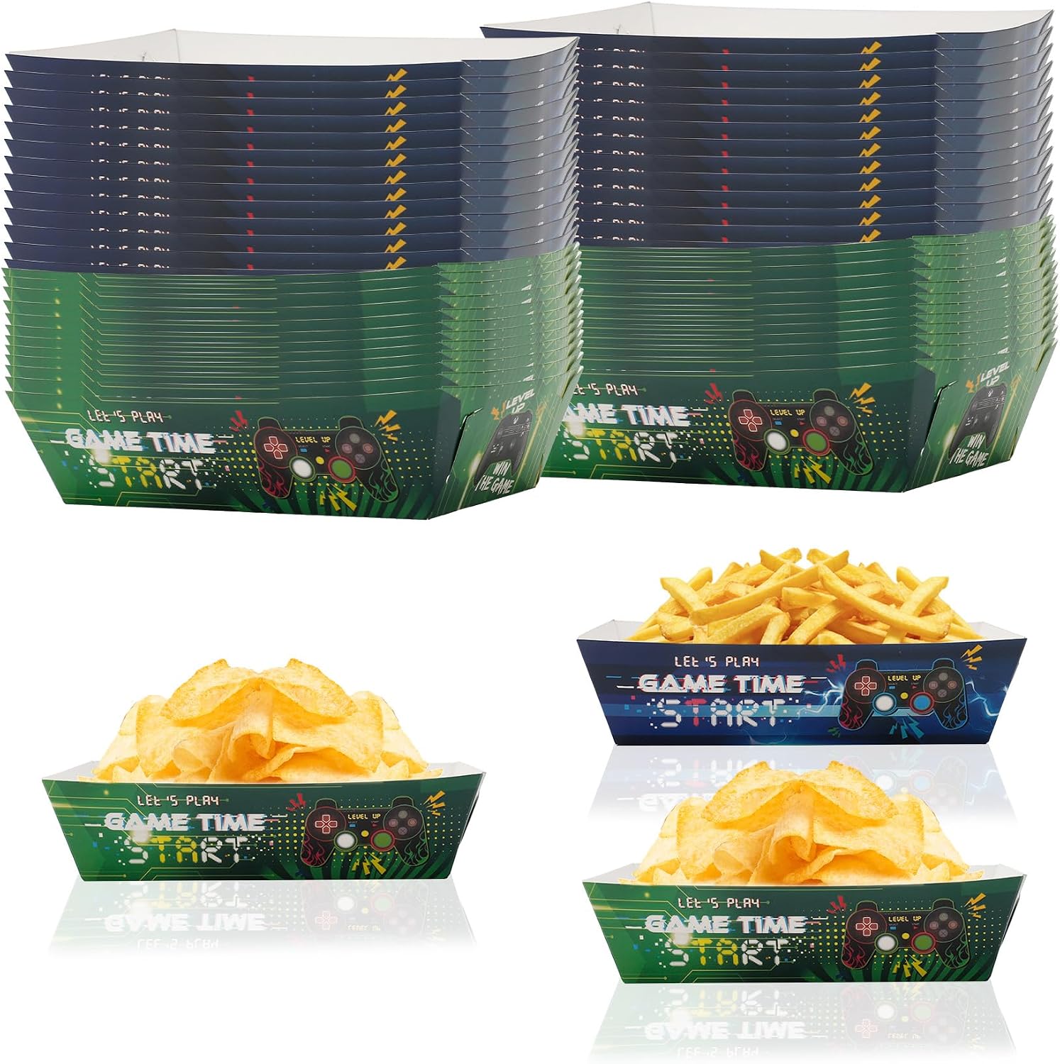 Amazon.com | jeowicti 48 Pcs Games Theme Paper Food Trays Birthday ...