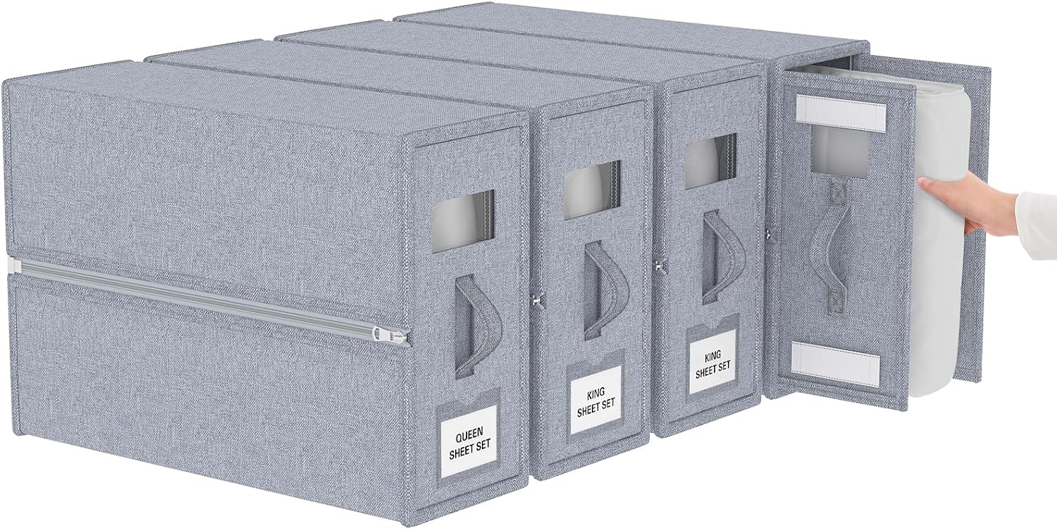 Amazon.com: Fokyfok Sheet Organizers and Storage,4-Pack Bed Sheet ...
