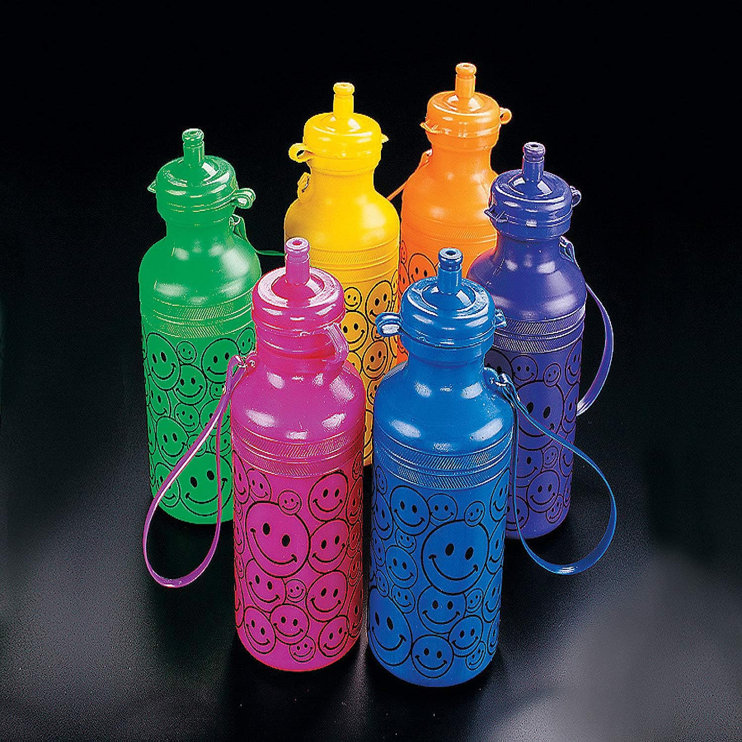 Amazon.com: Fun Express 12 Pieces Smile Face Neon Water Bottles, 18 oz ...