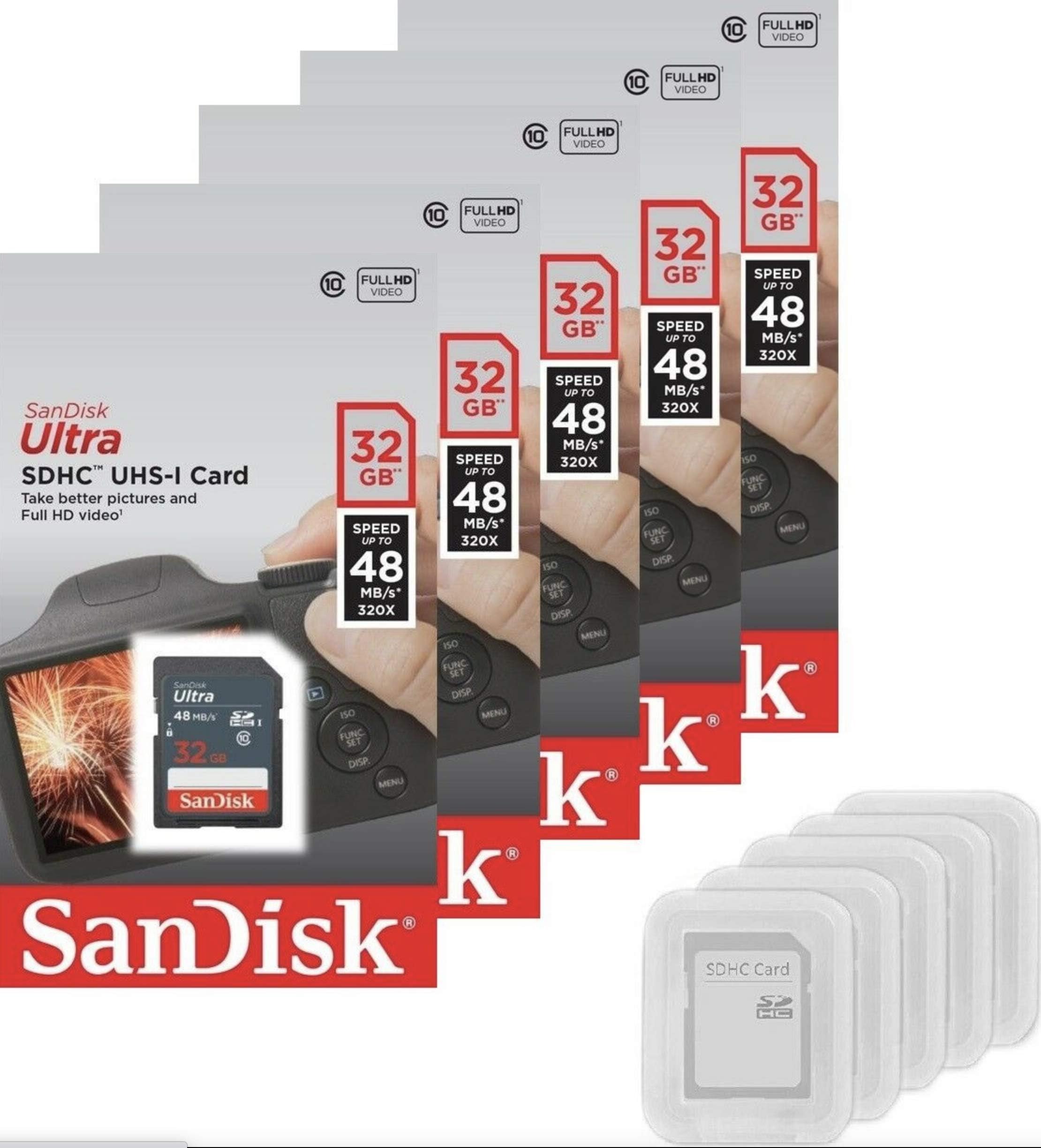 Bundle 5 Retail Packages of SanDisk Ultra 32GB SD SDHC UHS-I 48MB/s ...