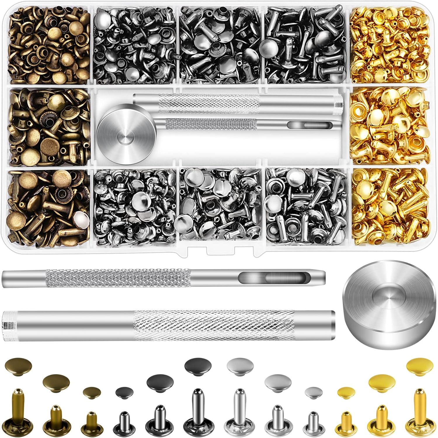 Amazon.com: Jetmore 480 Pack Leather Rivets, Brass Rivets for Fabric ...