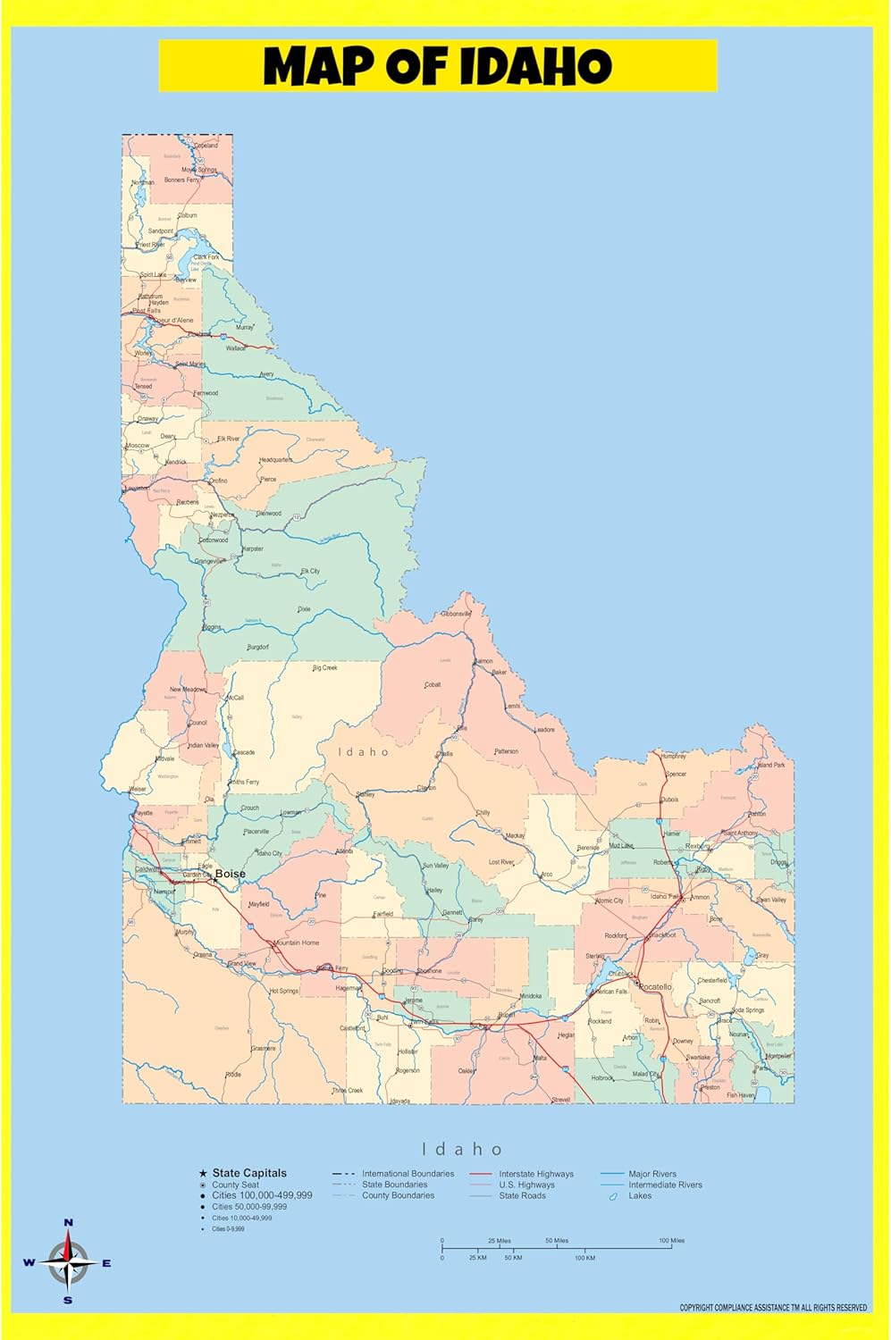 Amazon.com - Map Of Idaho Style A - 24x36 - Laminated Wall Map Poster ...