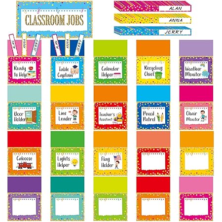 Amazon.com: REGELETO Class Jobs Pocket Chart with 70 Colorful Dry Erase ...