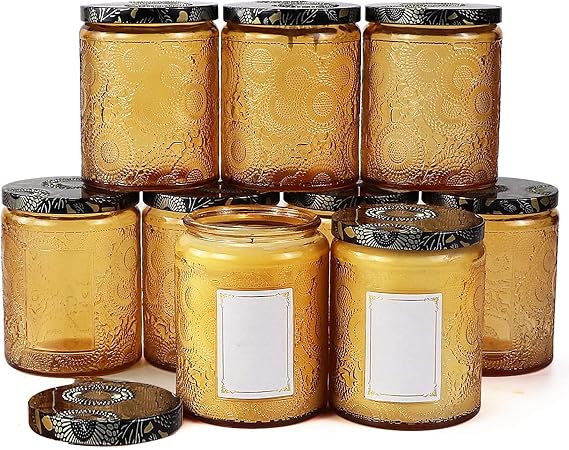 Amazon.com: Embossed Glass Candle Container with Tin Lids and Labels ...