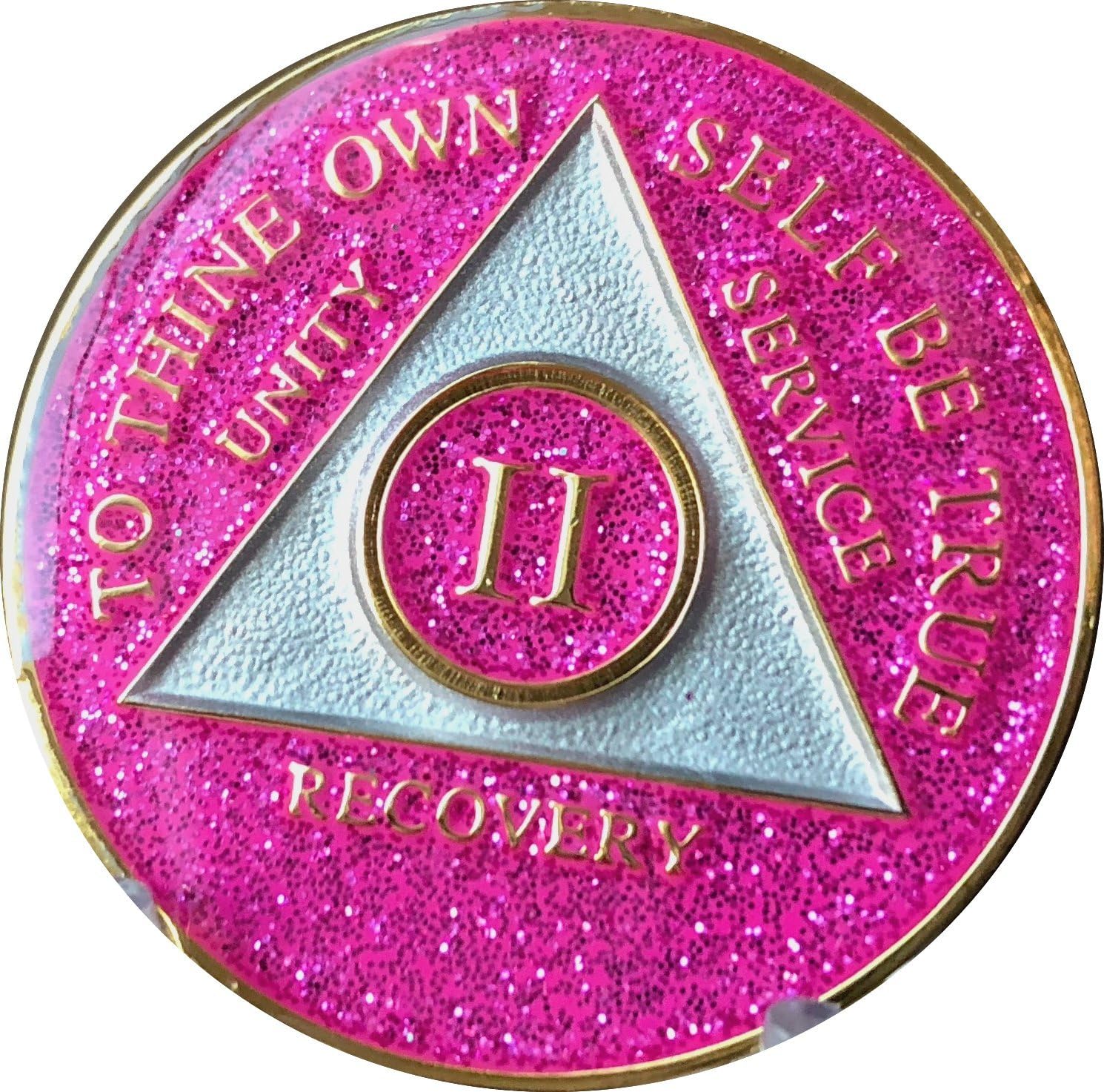 Amazon.com : 3 Year AA Medallion Glitter Pink Tri-Plate Chip III ...
