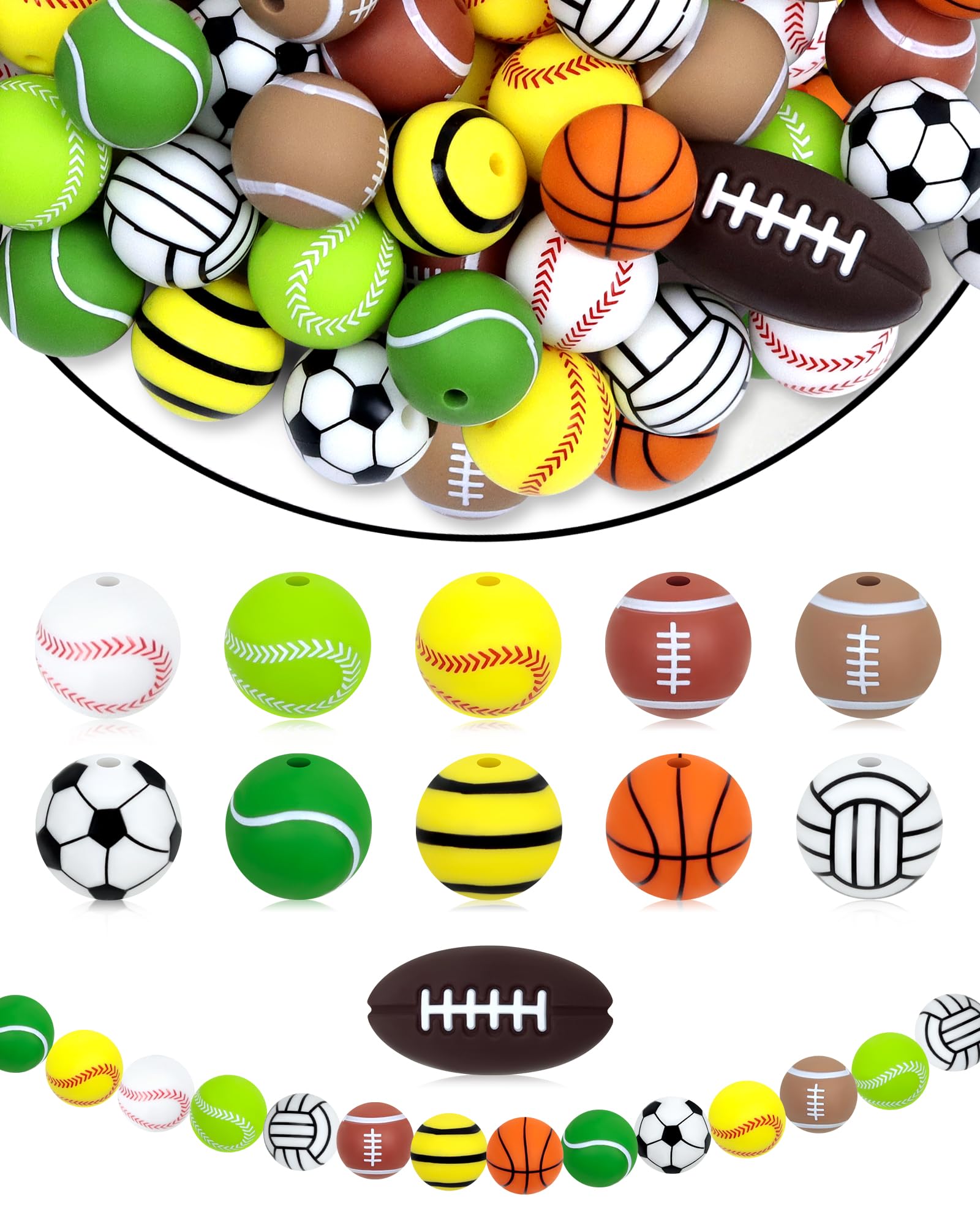 Amazon.com: 41 PCS FIVEIZERO Sports Focal Beads - Football Silicone ...