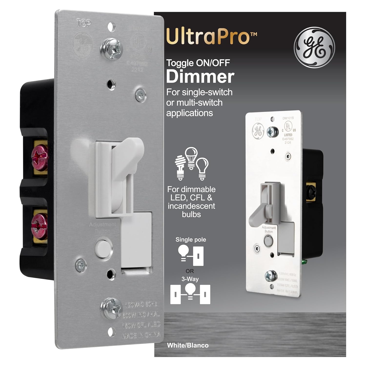 Amazon.com: GE 18025 Dimmer, Toggle On/Off, White