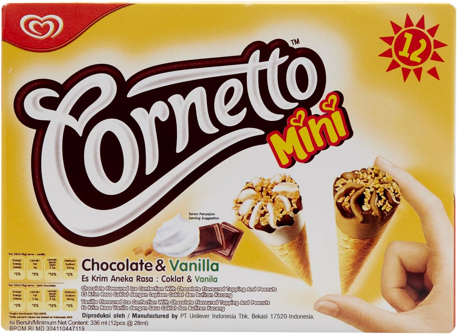 Cornetto Mini Chocolate and Vanilla Ice Cream, 28ml - Frozen : Amazon ...