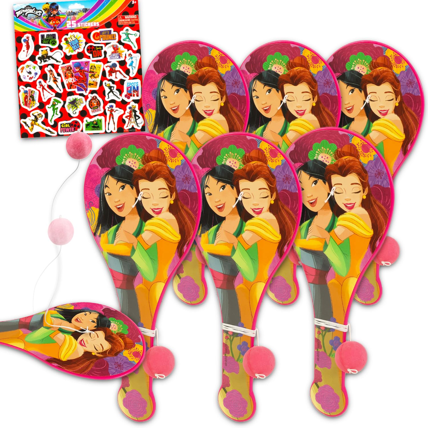 Amazon.com: Disney Princess Party Favors - Disney Princess Paddle Ball ...