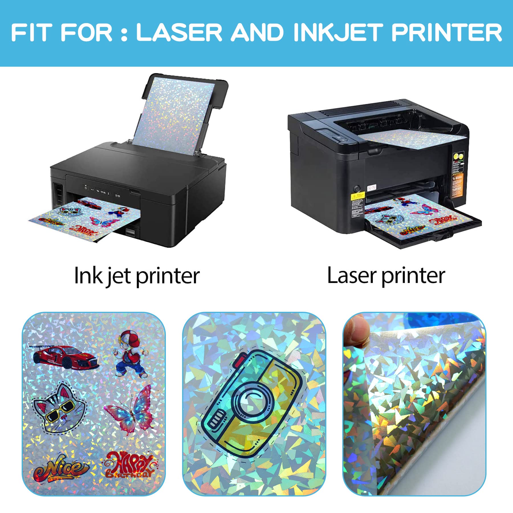 Snapklik.com : 20 Sheets Printable Holographic Sticker Paper For Inkjet ...