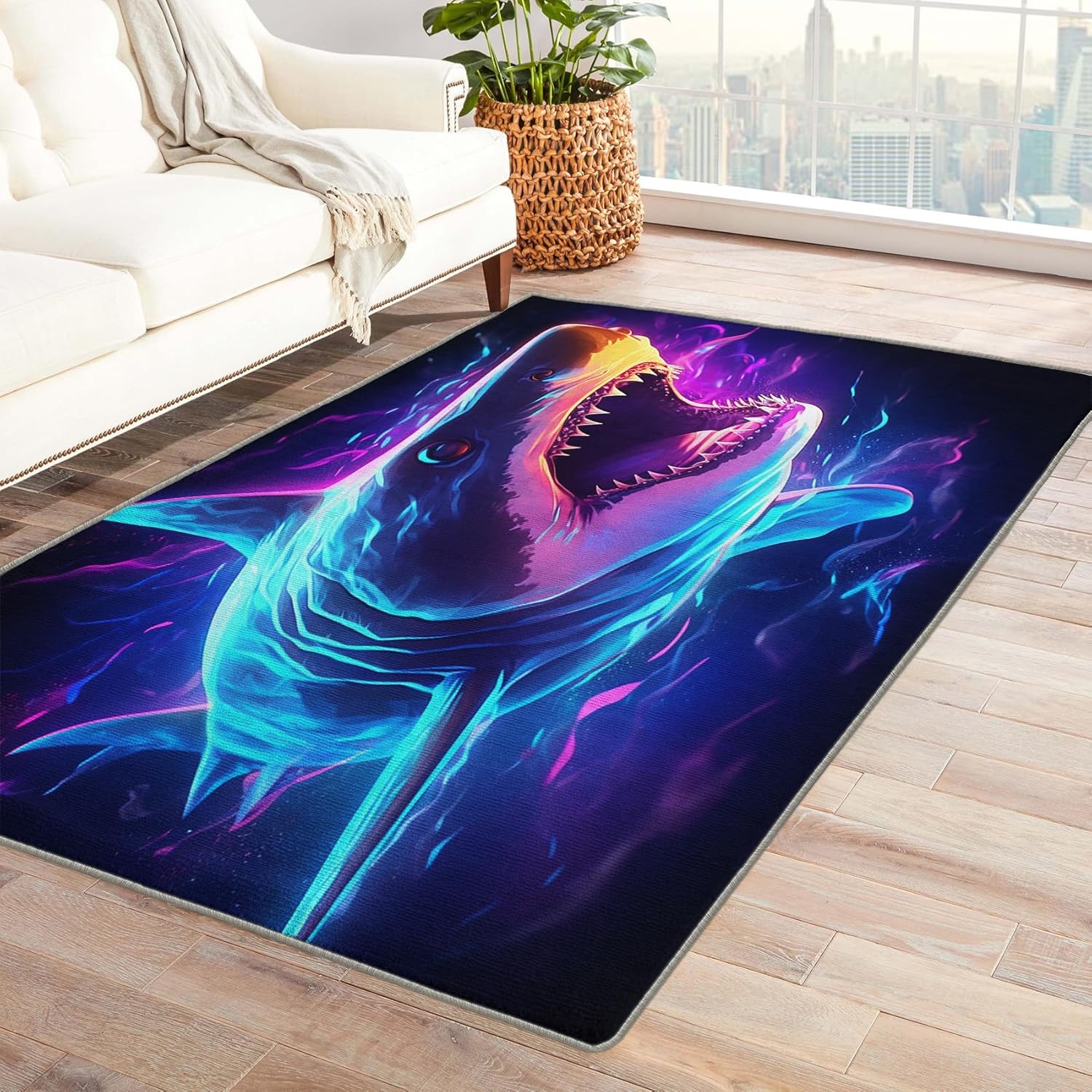 Amazon.com: Shark Rug & Home Decor - 2x3 Rug, Neon Rugs for Entryway ...