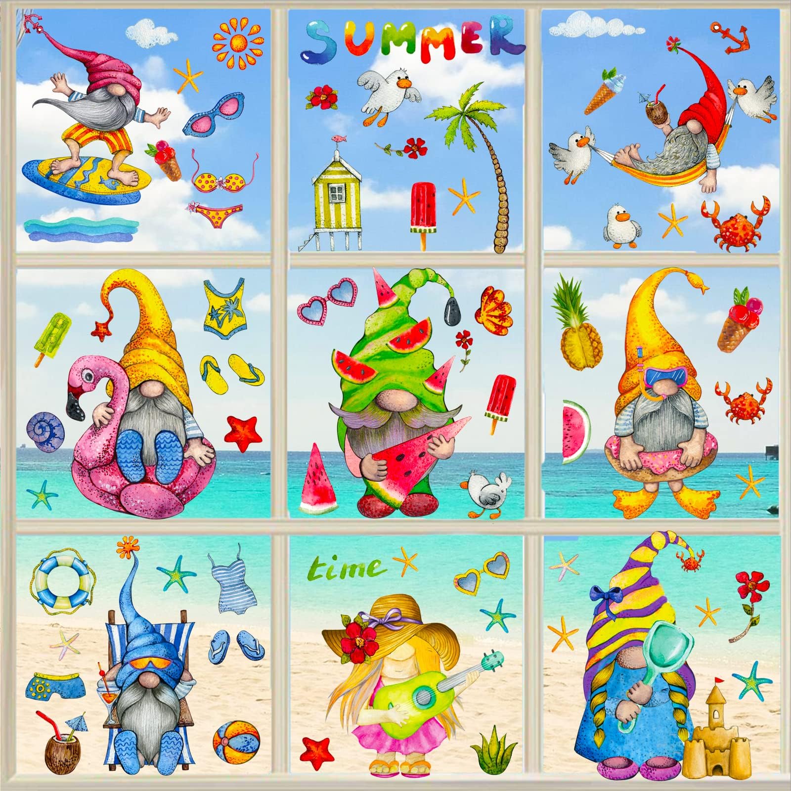Amazon.com: Ctosree 12 Sheets Summer Window Clings Gnome Stickers ...