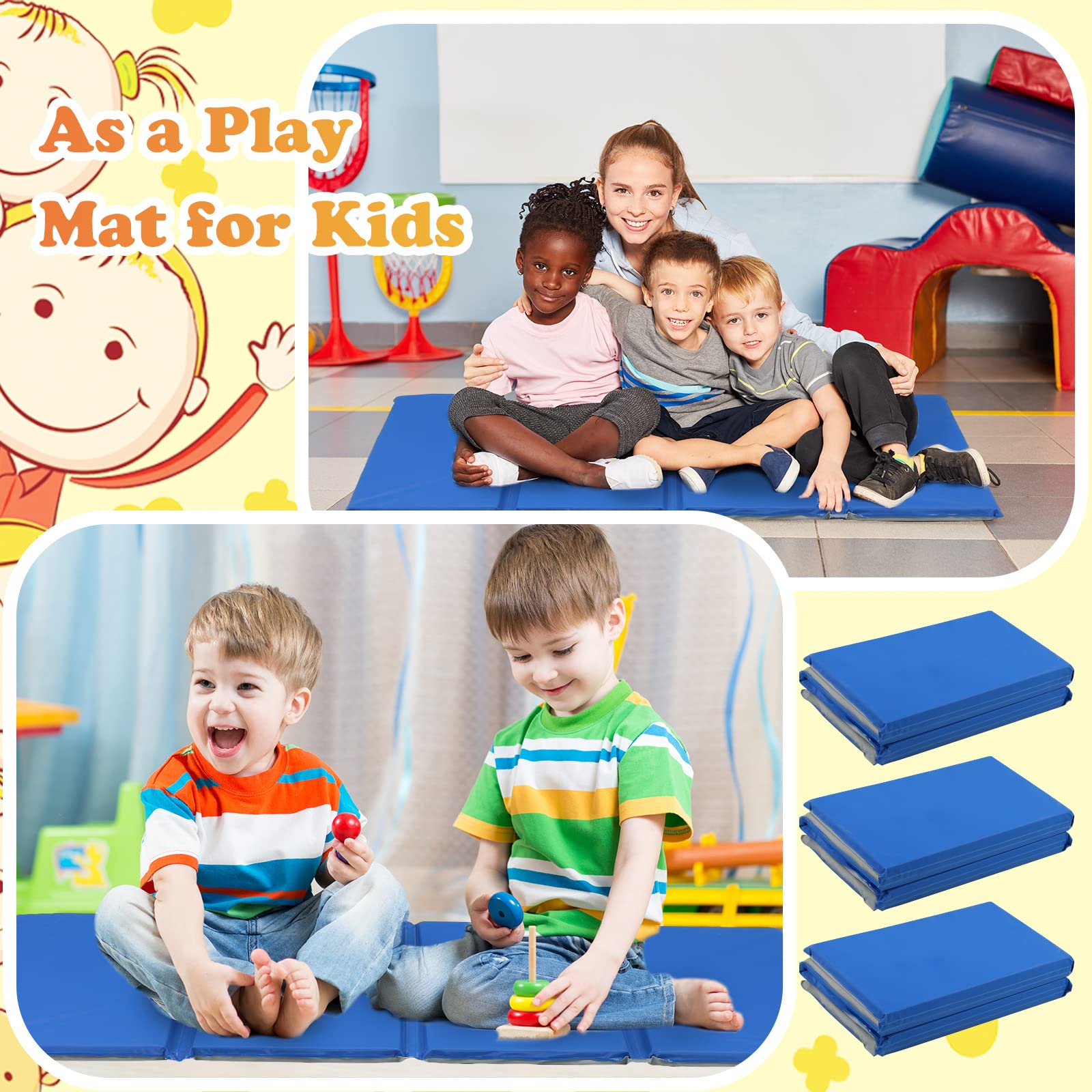 Geelin 6 Pack Folding Rest Mat Toddler Nap Mat Upgraded Folding ...