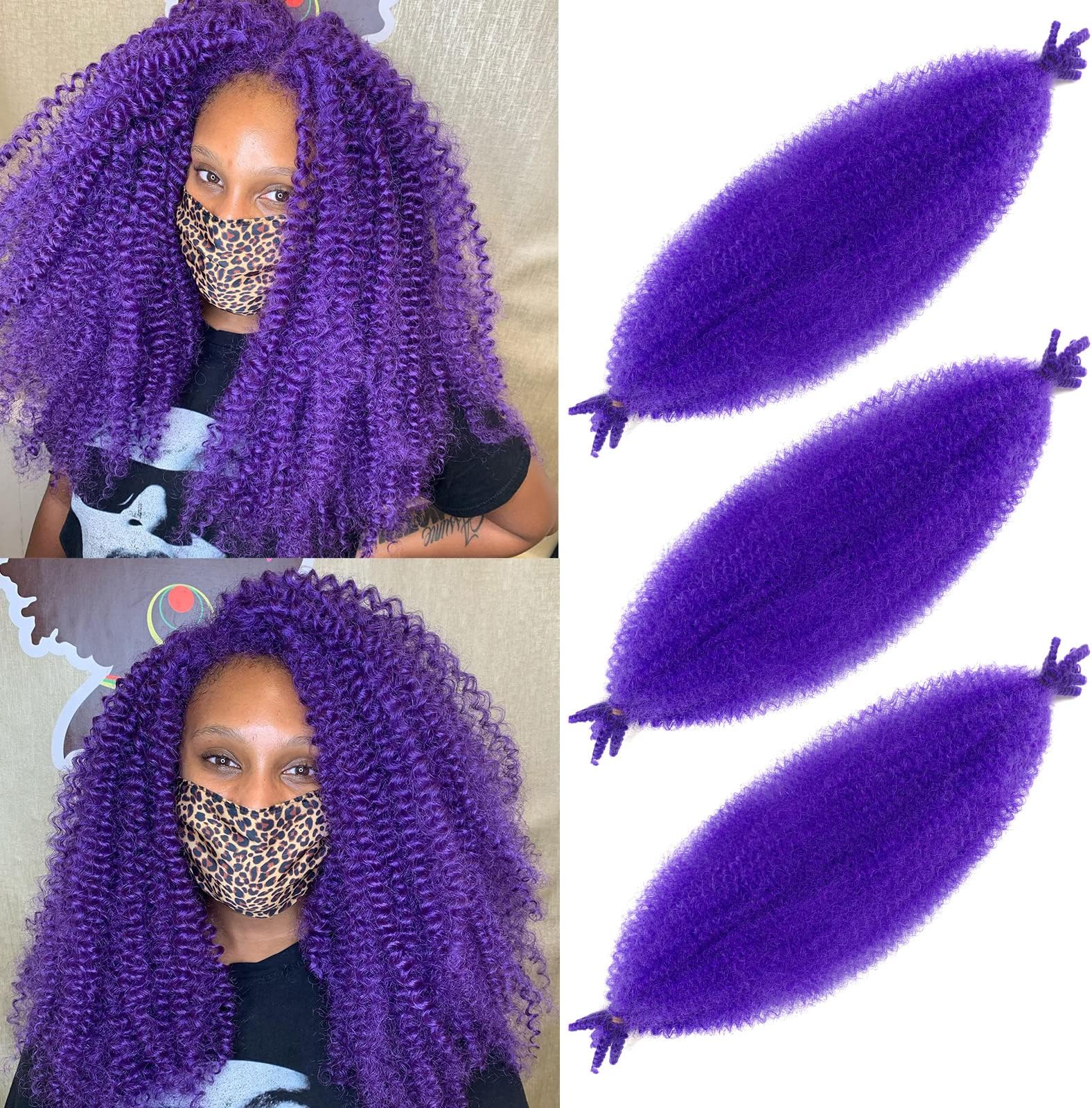 Amazon.com : Marley Hair 16 Inch Springy Afro Twist Hair 3 Pack Purple ...