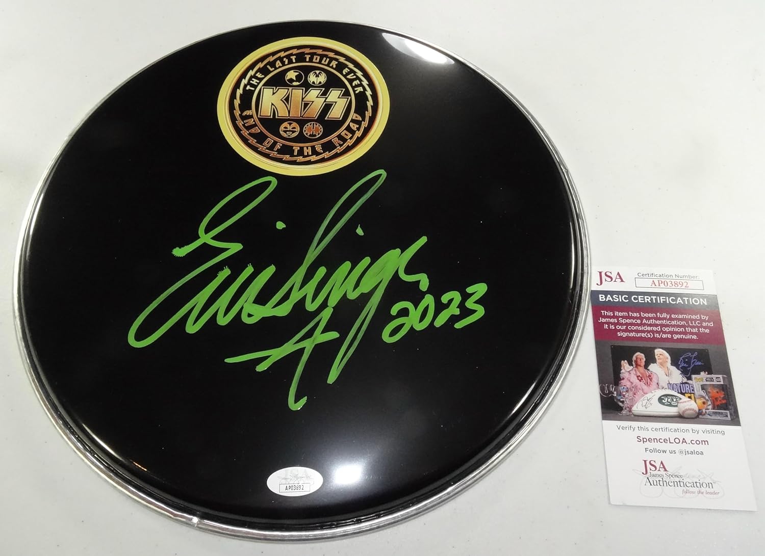 Kiss Eric Singer Autographed End Of The Road Drumhead Certified Jsa Coa ...