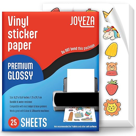 JOYEZA Premium Printable Vinyl Sticker Paper for Inkjet Printer - 25 ...