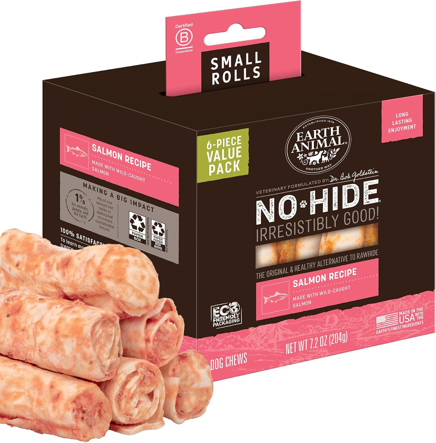Amazon.com : Earth Animal No-Hide Rolls Salmon Recipe Small Natural ...