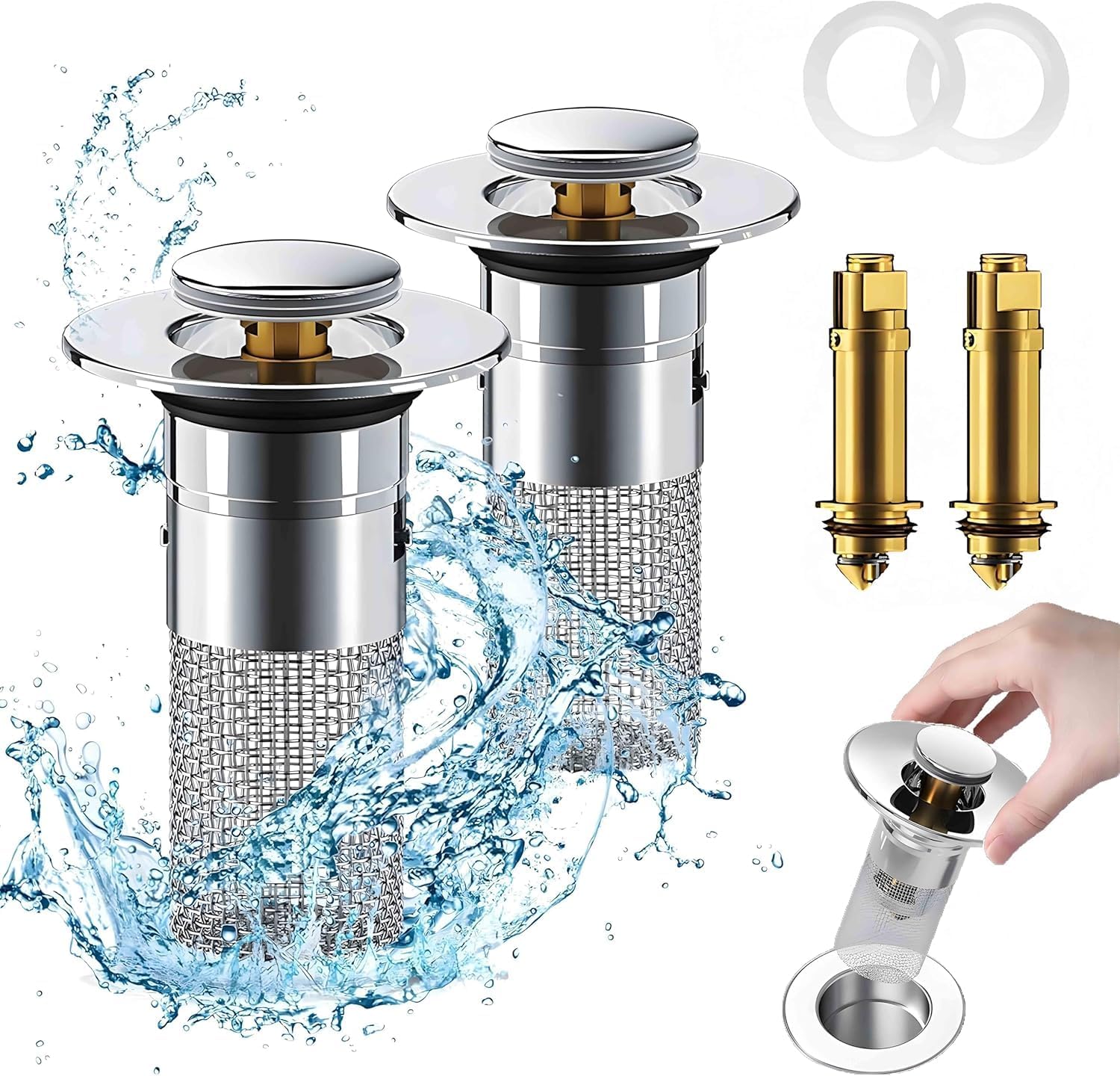 2Pcs Bathroom Sink Drain Strainer,Stainless Steel Bathroom Drain Filter ...