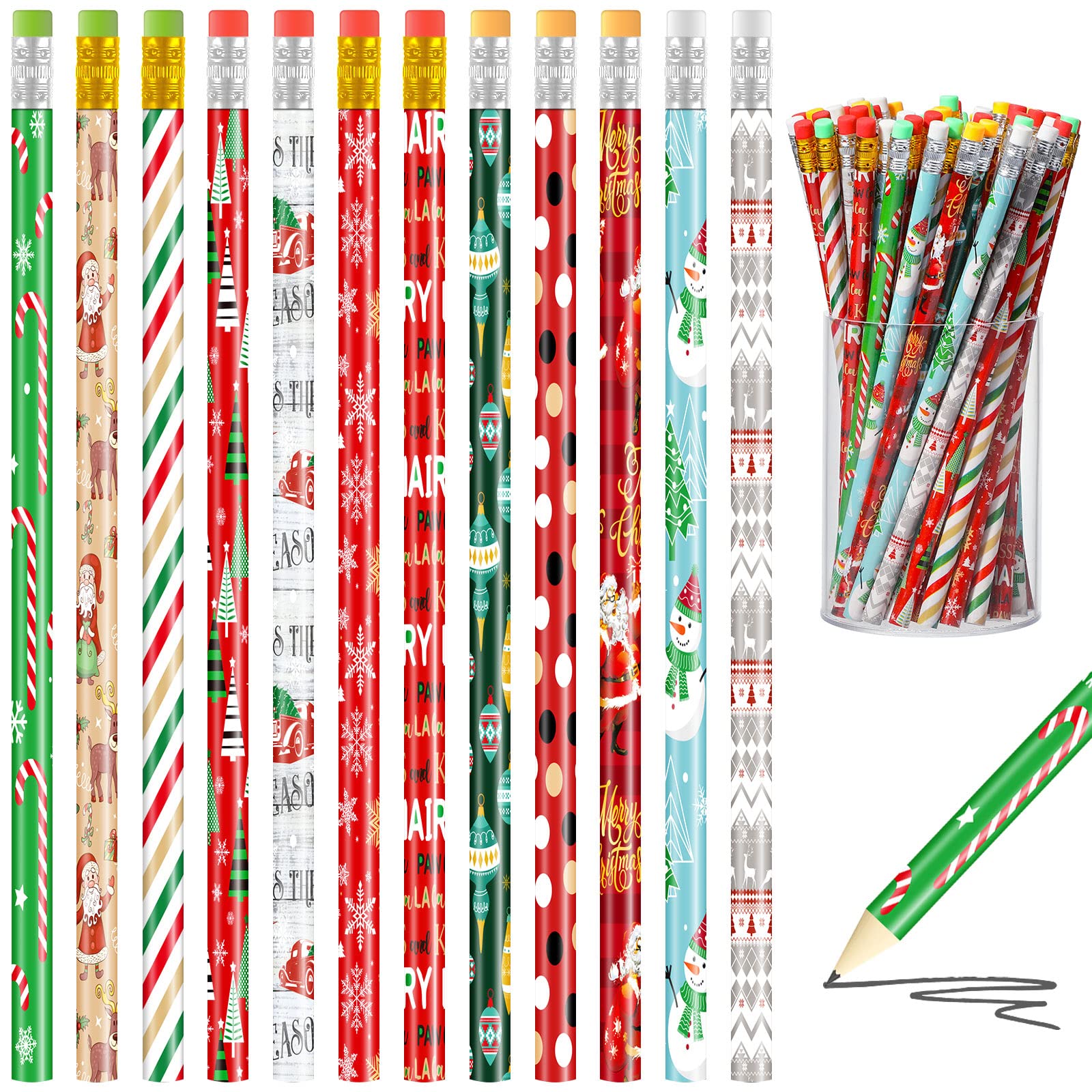 Amazon.com : 144 Pieces Christmas Pencils Xmas Wood Pencils with Eraser ...