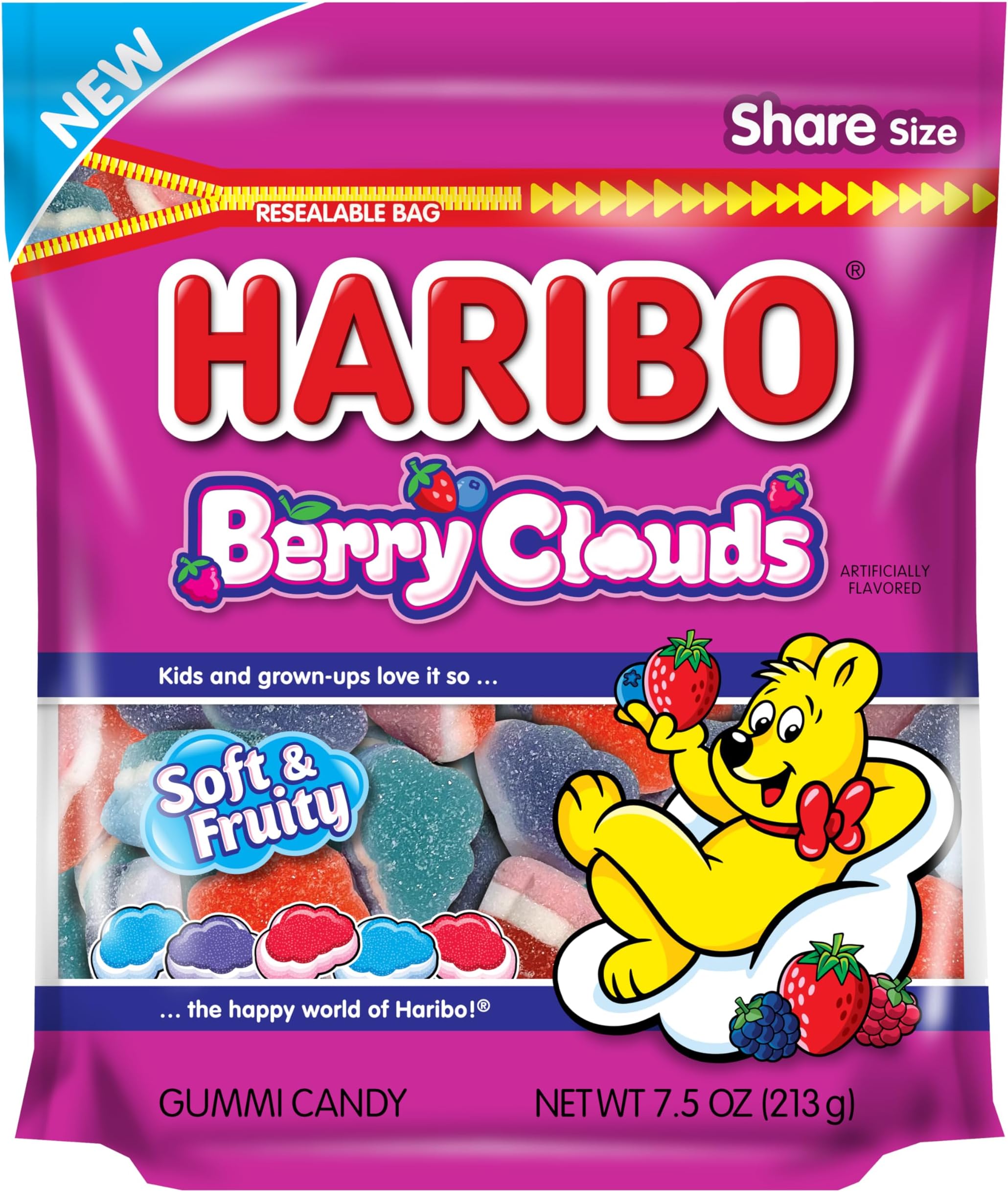 Amazon.com : Haribo Gummi Candy | Berry Clouds in a Resealable Stand Up ...