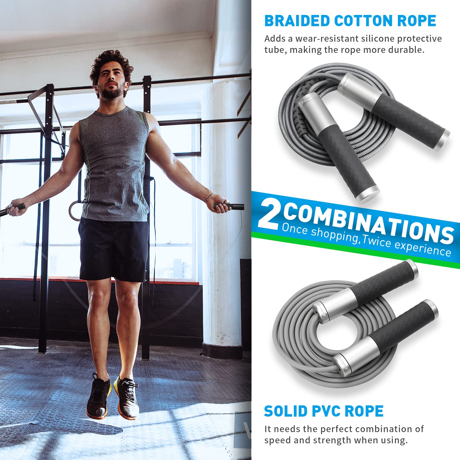 BURNCALO Weighted Jump Rope for Fitness,Skipping Rope for Women Men ...