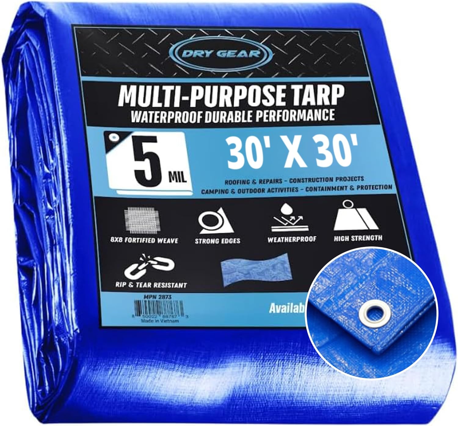 Dry Gear Tarps 30x30 Blue Tarp Waterproof – 5 MIL Thick Tarpaulin ...