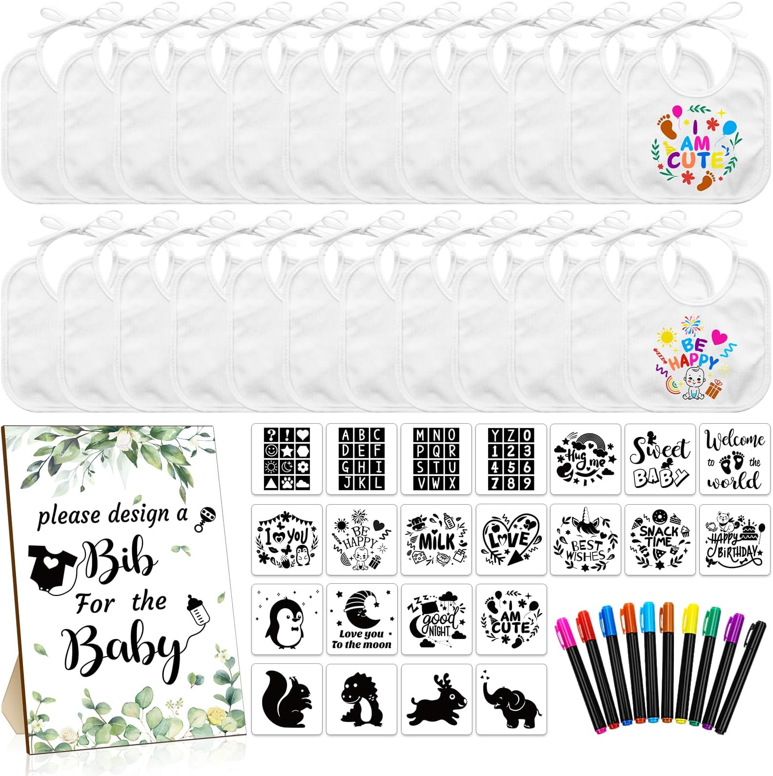 Amazon.com: Jutom 38 Pcs White Bibs for Baby Decorating Sets Includes ...