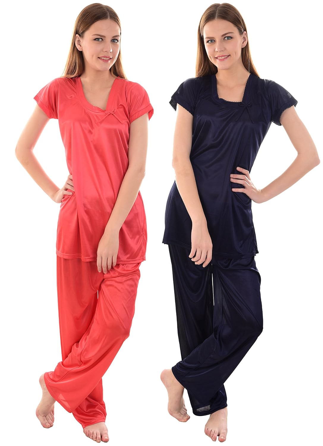 Buy Senslife Women Solid Satin Nightwear Combo Set of Night Suit (Pack ...