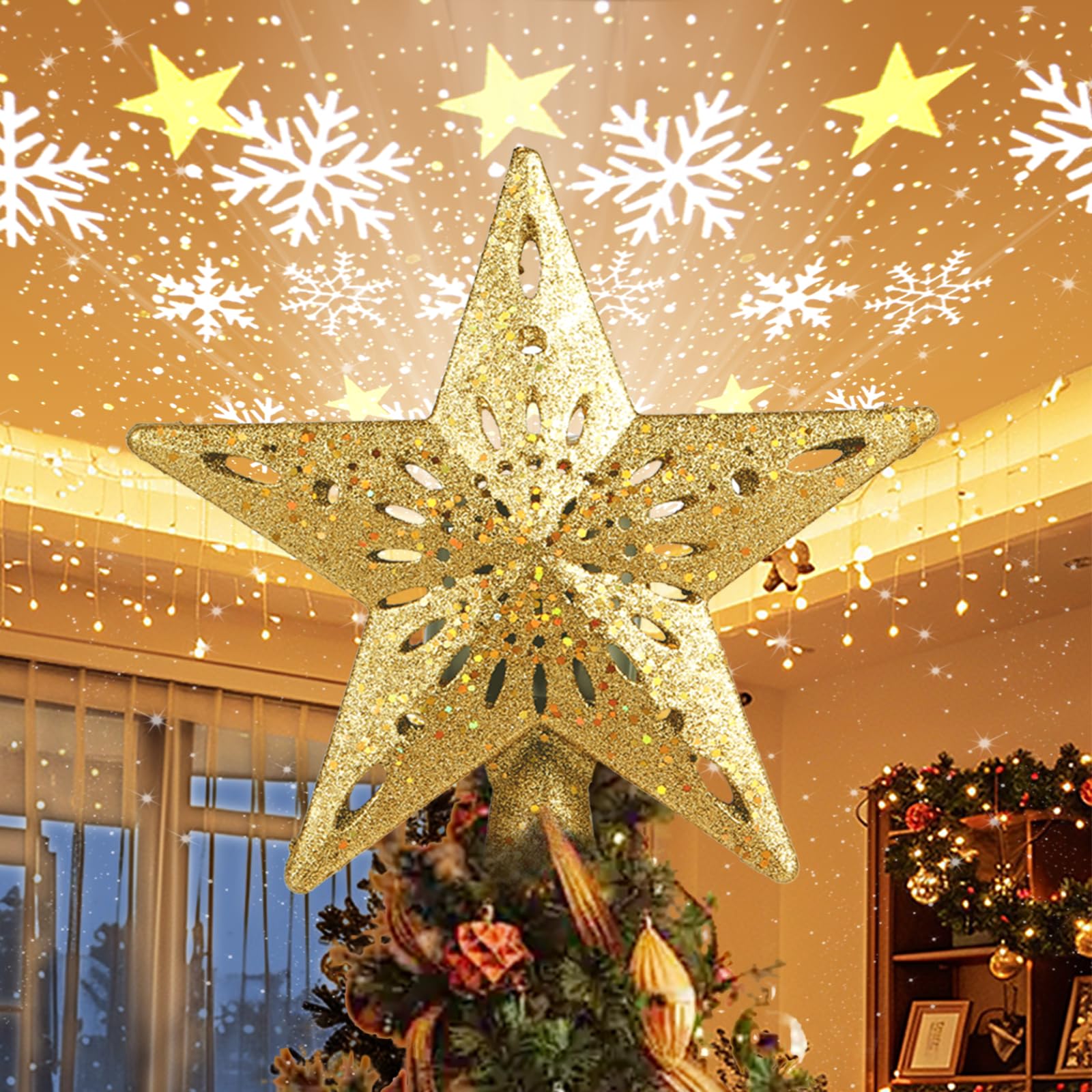 Amazon.com: Christmas Tree Topper Lighted Star with 6 Projection Modes ...