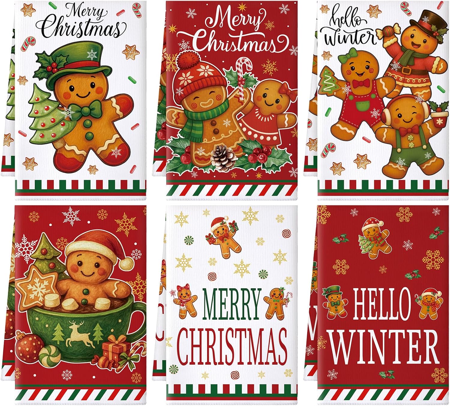 Amazon.com: Hahafelt 6 Pcs Christmas Kitchen Towels Gingerbread Towels ...
