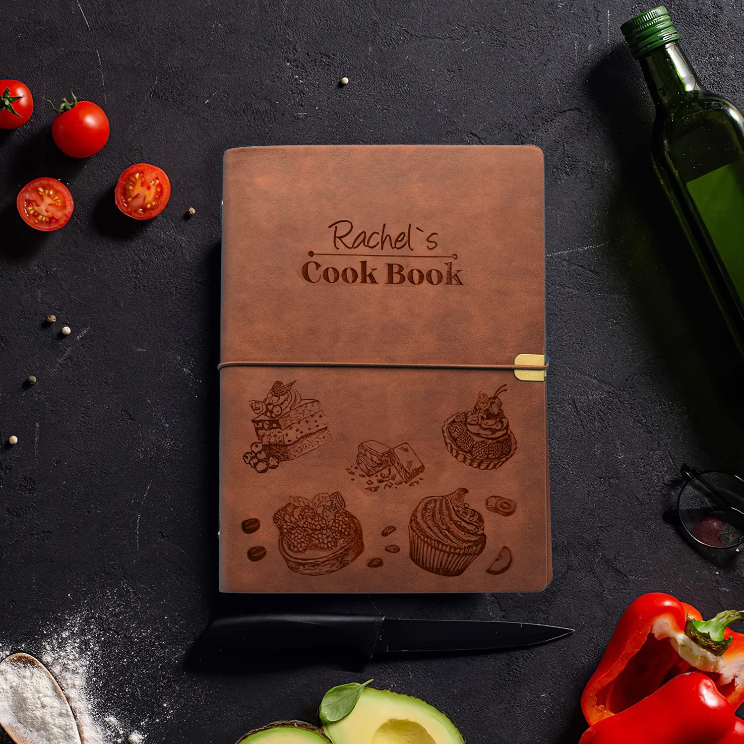 Amazon.com: Leather Blank Recipe Book with Flowers, Personalized ...