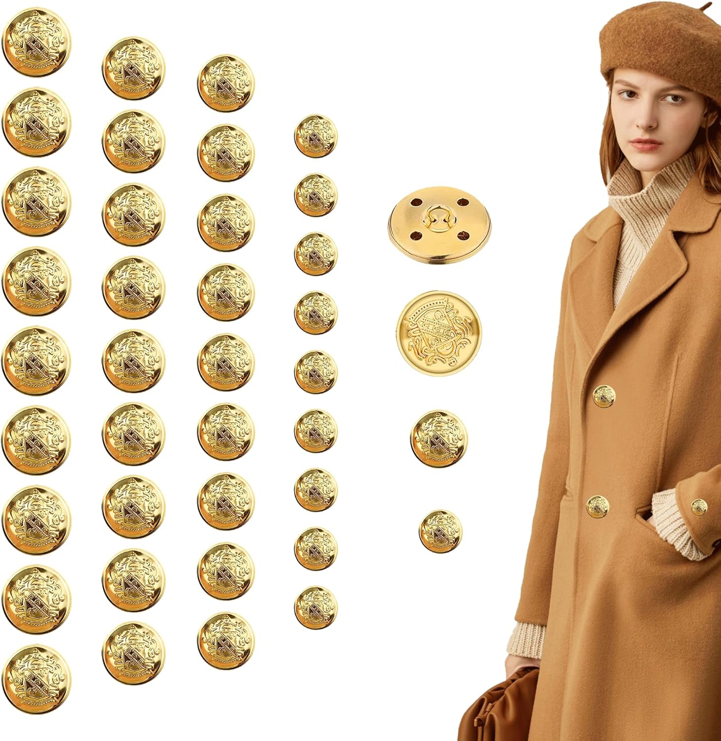 40 Pcs Gold Blazer Button Vintage Brass Gold Buttons Set Metal Round ...